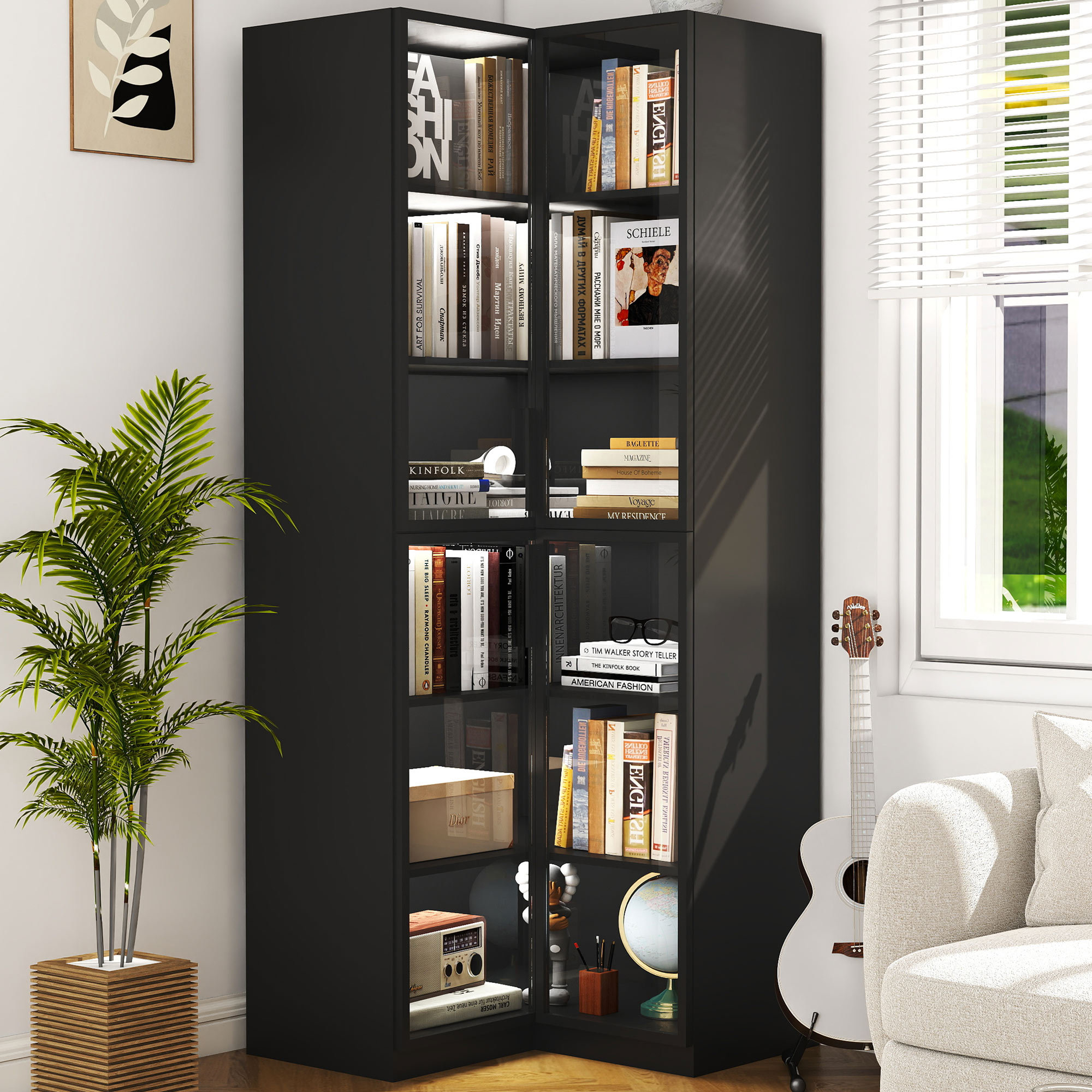 Ebern Designs 79" Black Corner Display Cabinet | Wayfair