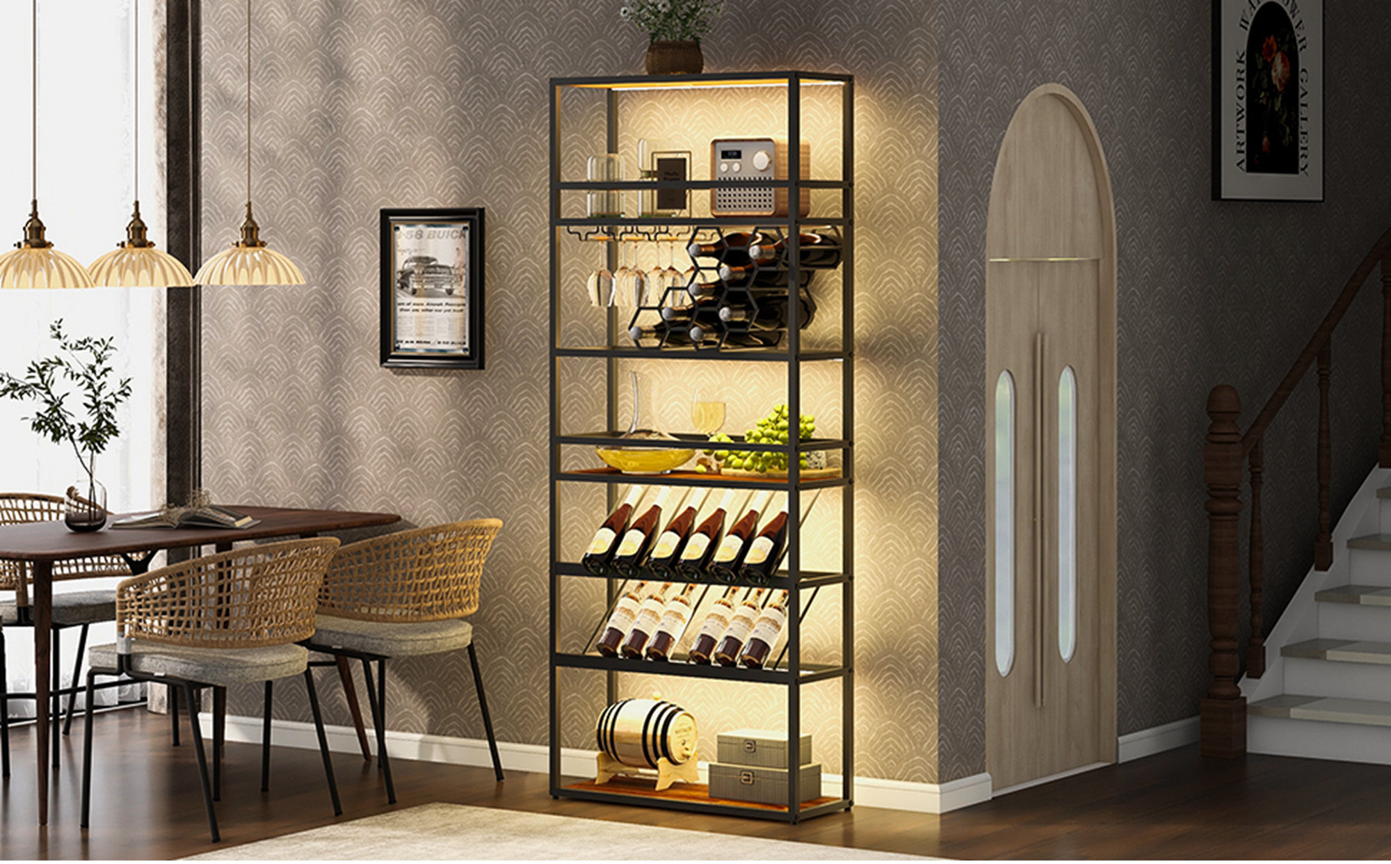 Red Barrel Studio Trechelle Wine Bottle & Glass Rack, LED Tall Wine ...