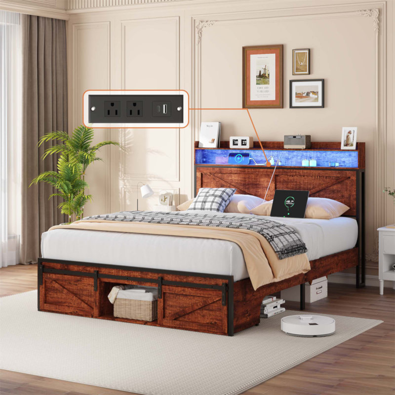 Trent Austin Design® Bed Frame With Storage, LED Lighting, And Anti ...
