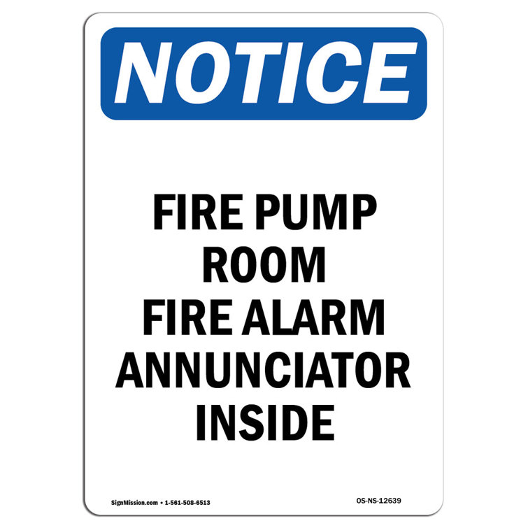 SignMission Fire Pump Room Fire Alarm Annunciator Sign | Wayfair