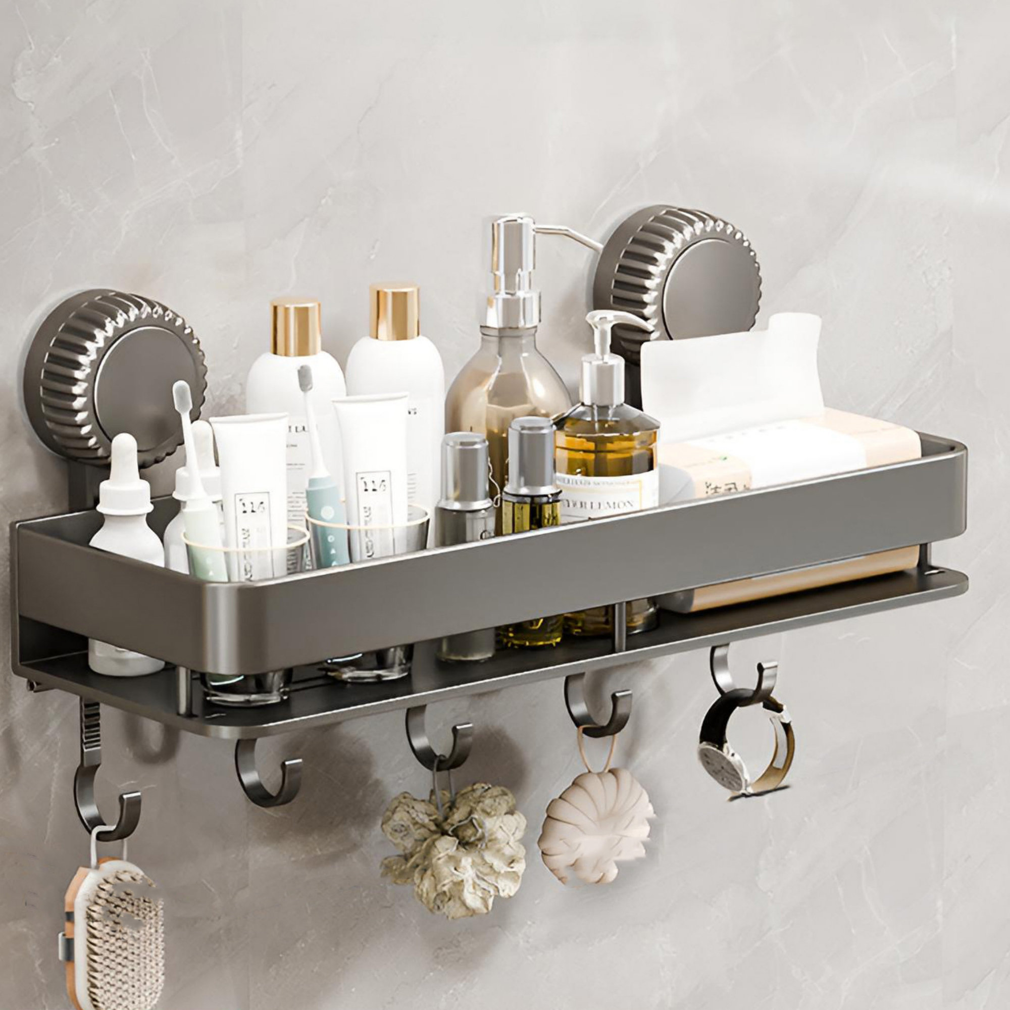 Rebrilliant Suction Cup Non Perforated Bathroom Storage Rack, Bathroom ...