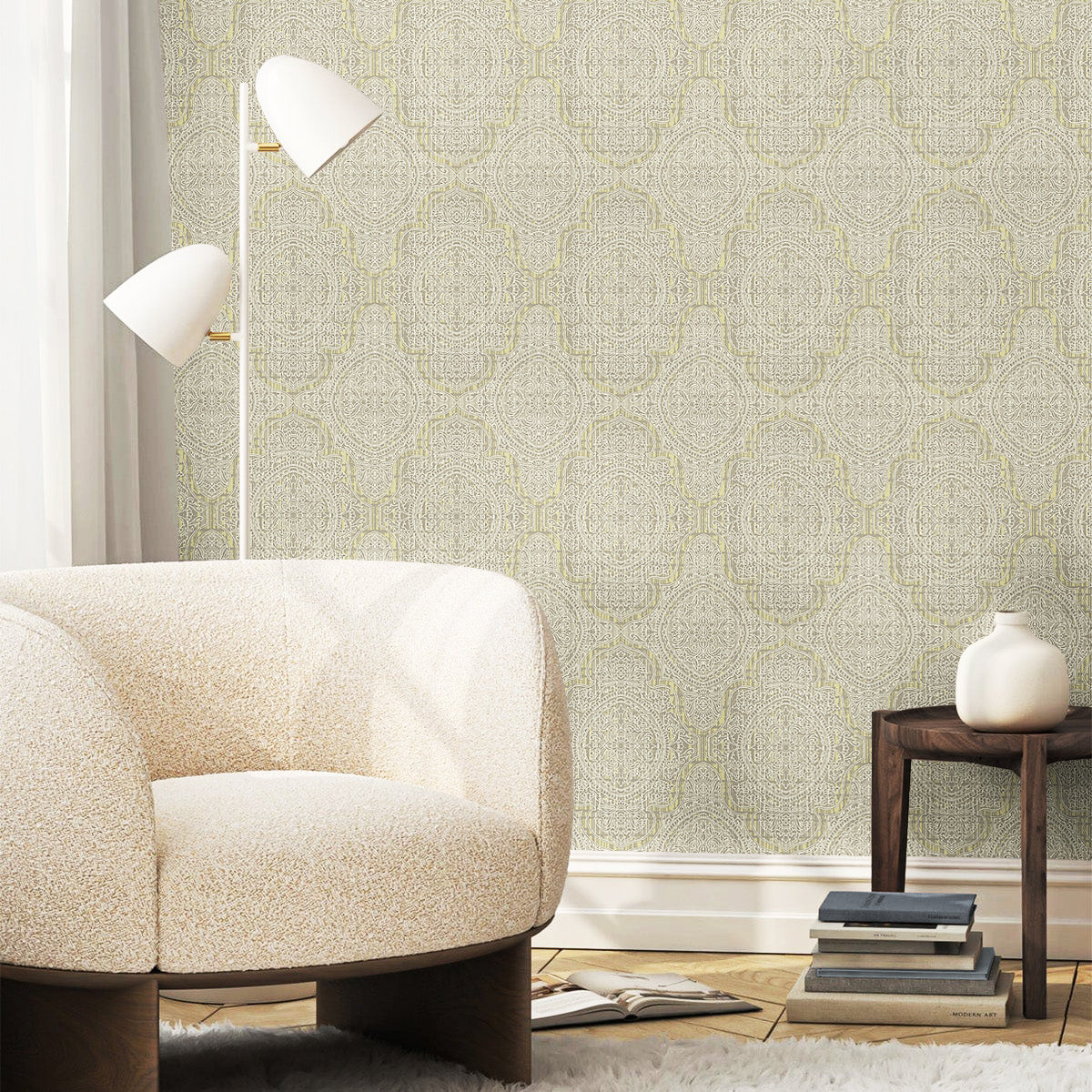 Fleur De Lis Living Traditional Damask Wallpaper Roll Non-woven | Wayfair