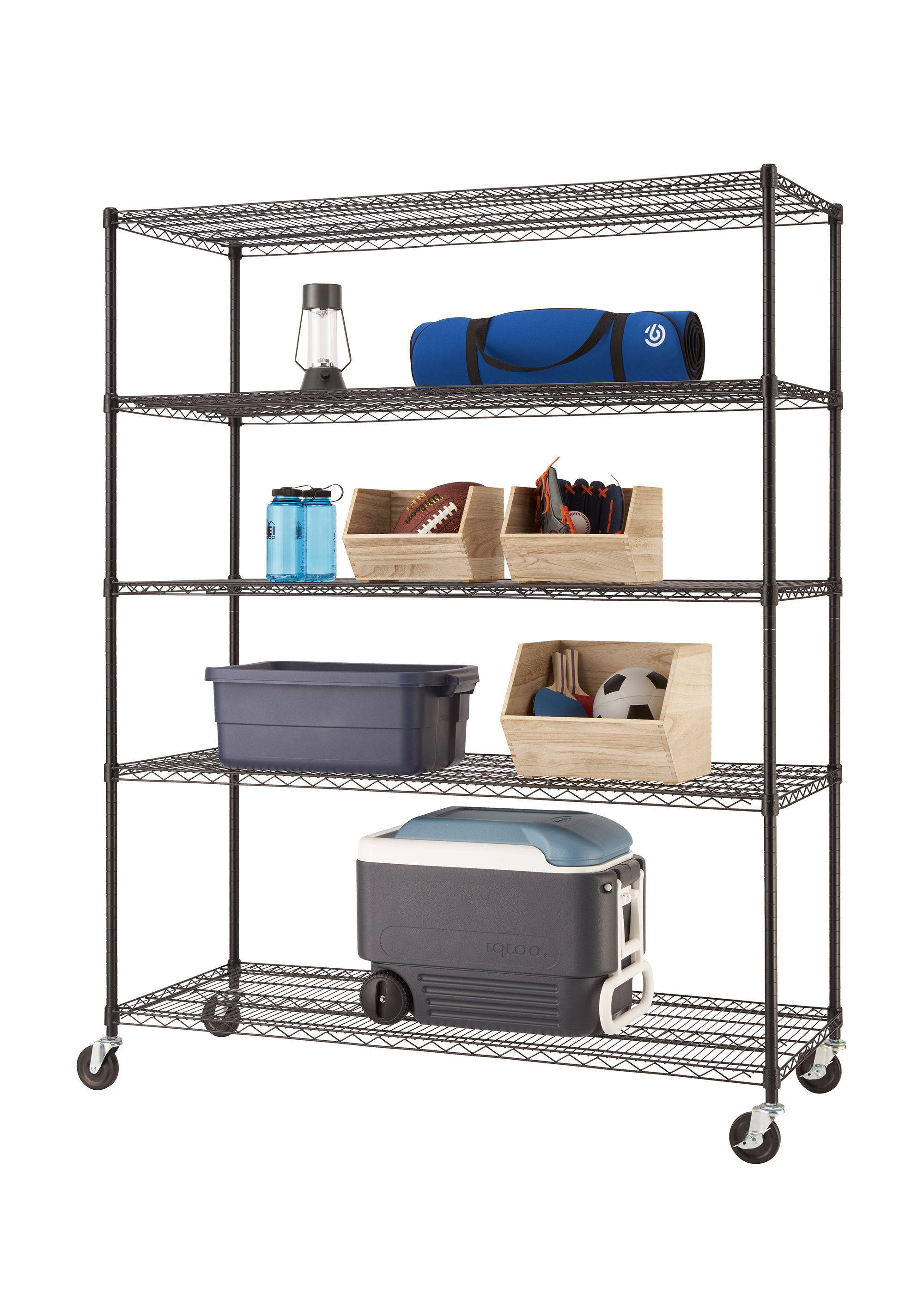 TRINITY EcoStorage 5-Tier NSF Rolling Steel Wire Shelving Unit w ...