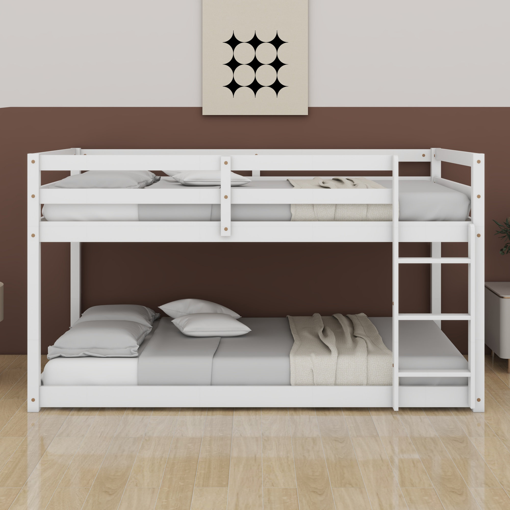 Harriet Bee Floor Bunk Bed With Ladder ,Upper And Bottom Bed Platforms ...