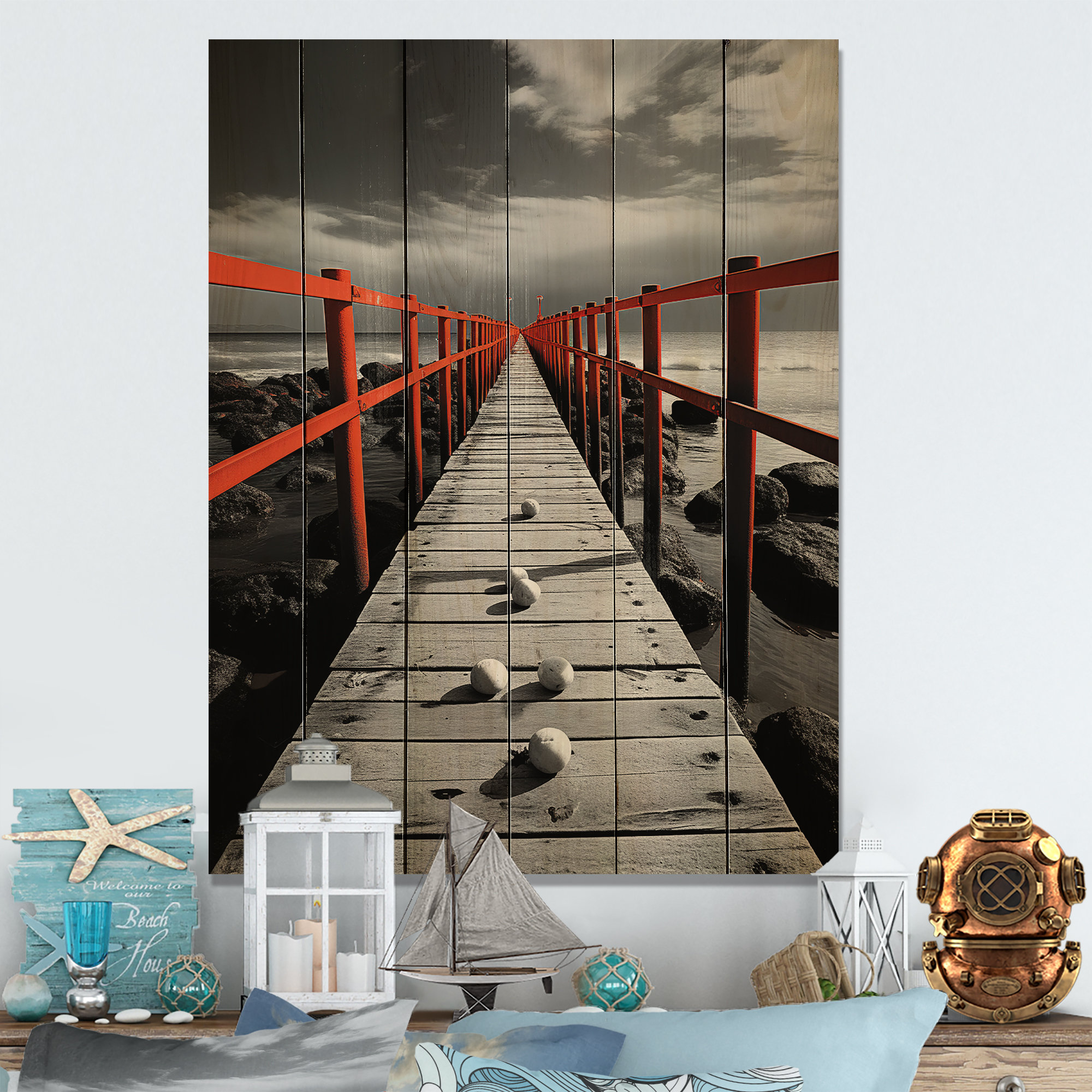 Latitude Run® Beach Pier Perspective Black VIII On Wood Print | Wayfair
