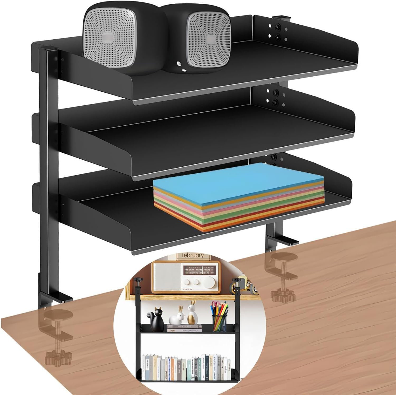 Inbox Zero Clamp On Desk Shelf 17 Inch Clip Above Or Under Table ...