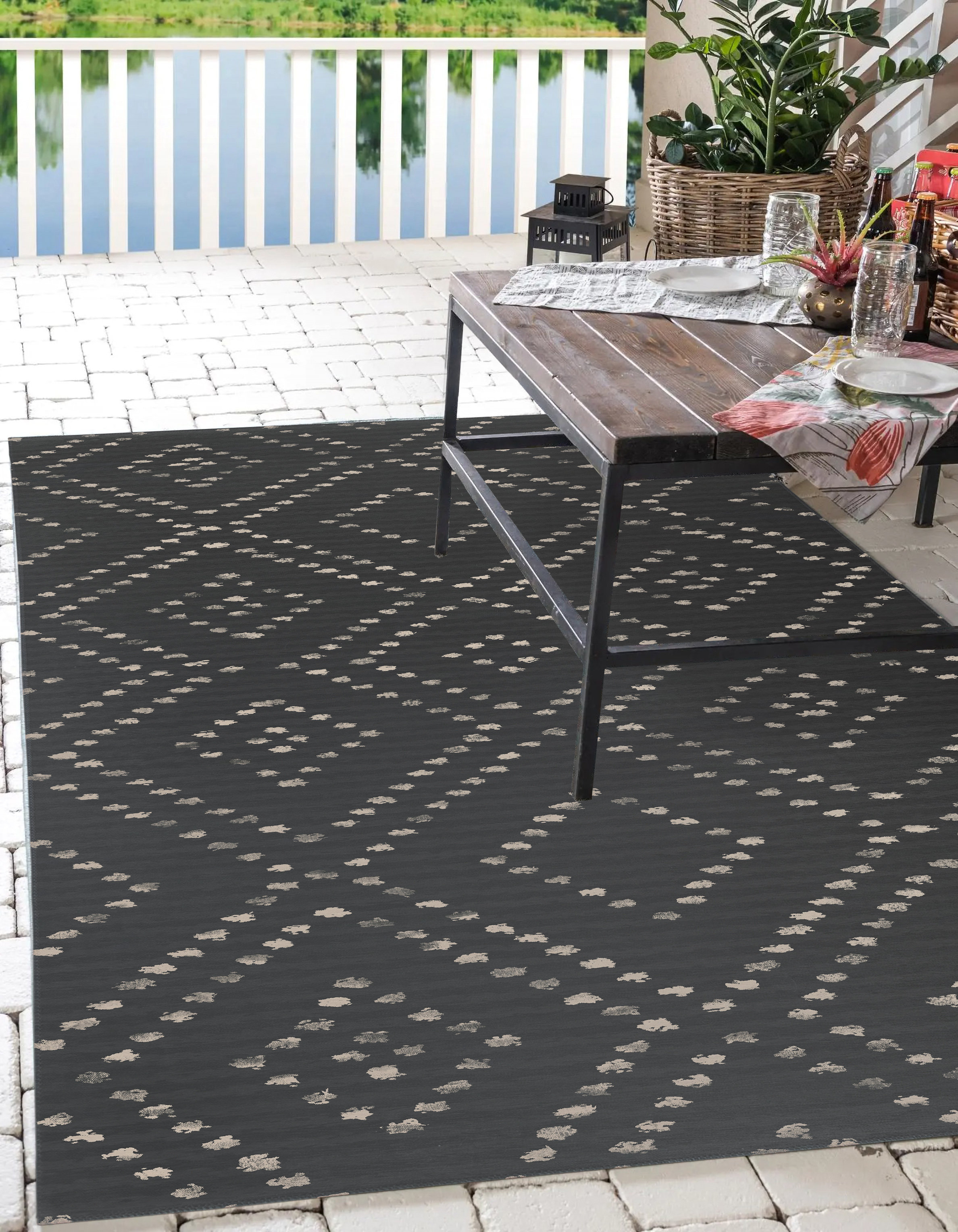 Union Rustic DOUBLE PARSON CHARCOAL Outdoor Rug By Union Rustic ...