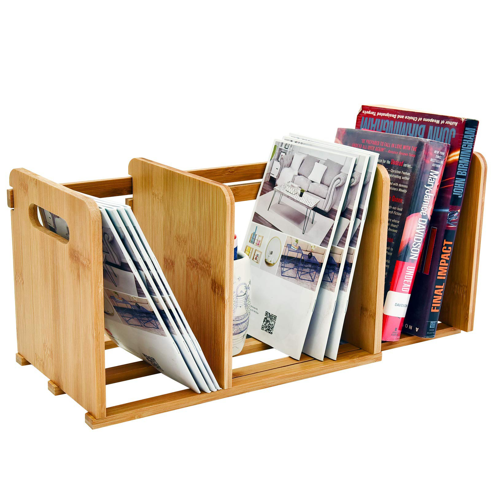 Latitude Run® Bamboo Desktop Bookshelf Small Book Rack Adjustable Desk ...