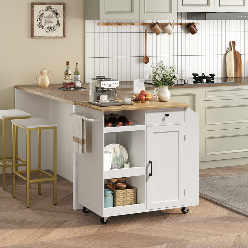 Gracie Oaks Jamilett Rolling Kitchen Storage Island with Power Outlet ...