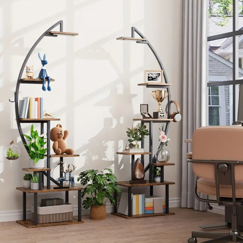 17 Stories 65.6'' Tall Display Rack With Lights, 2Pcs Ladder Storage ...
