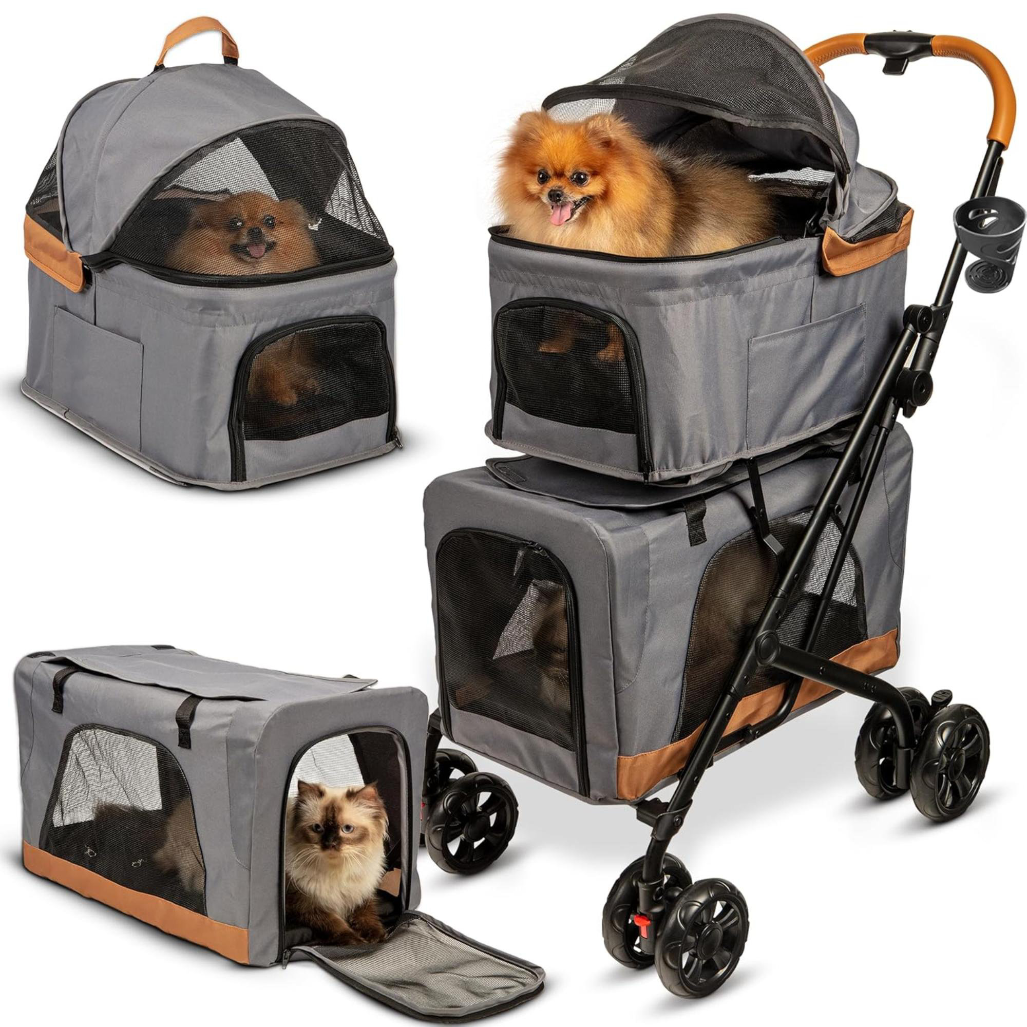 Textiles Hub Double Pet Stroller With Detachable Carriers - Ideal For 2 ...