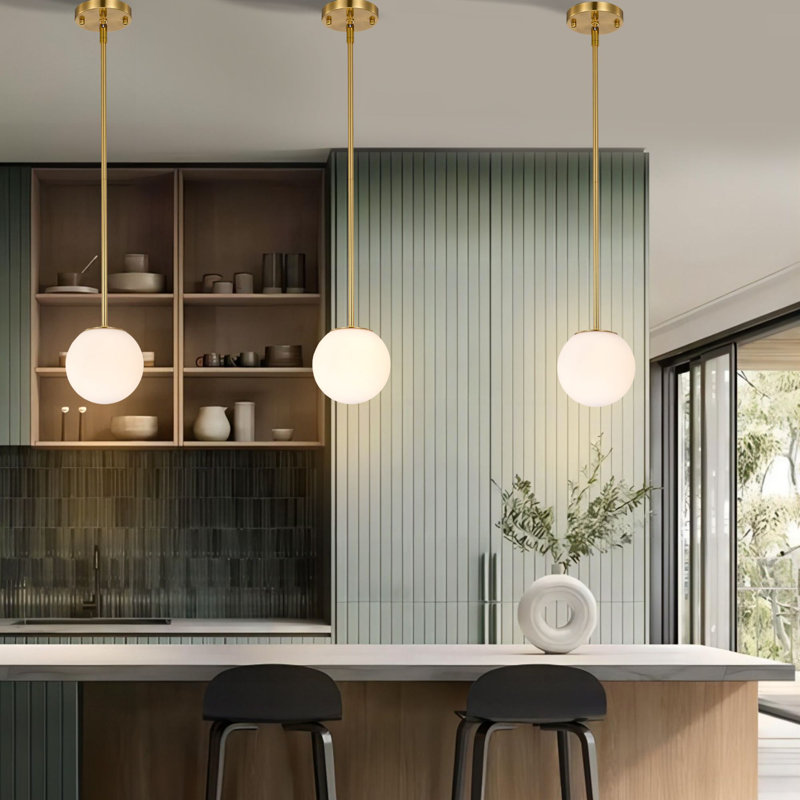 Mercer41 glass globe pendant lights kitchen island light gold | Wayfair