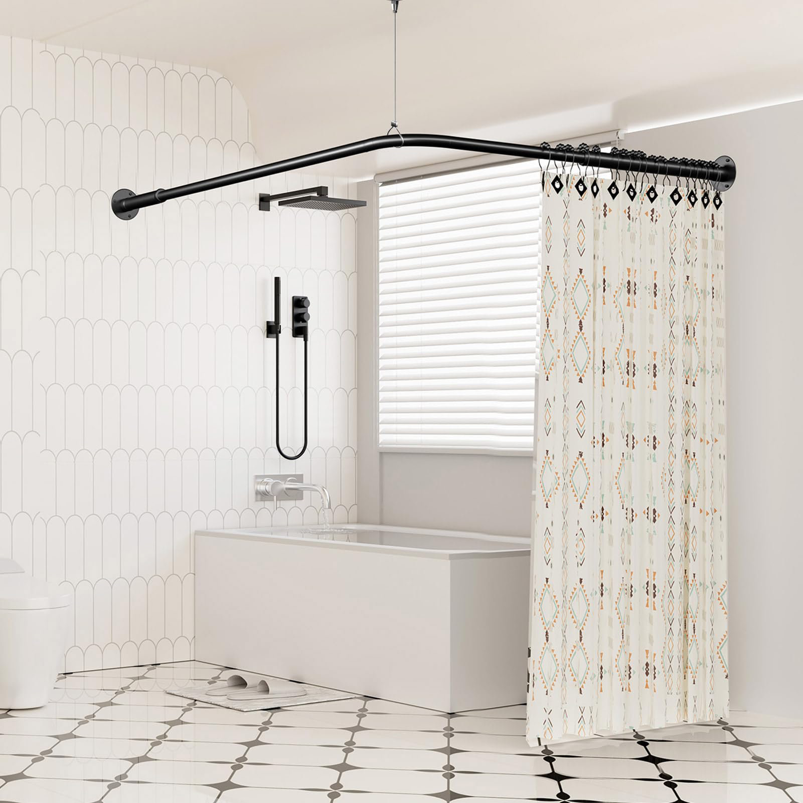 XMVJHOME Adjustable L-Shaped Corner Shower Curtain Rod, Rust-Proof ...