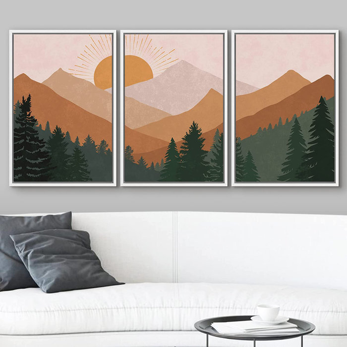 IDEA4WALL Sun Mountain Landscape Pastel Rising Sun Mountain Forest ...
