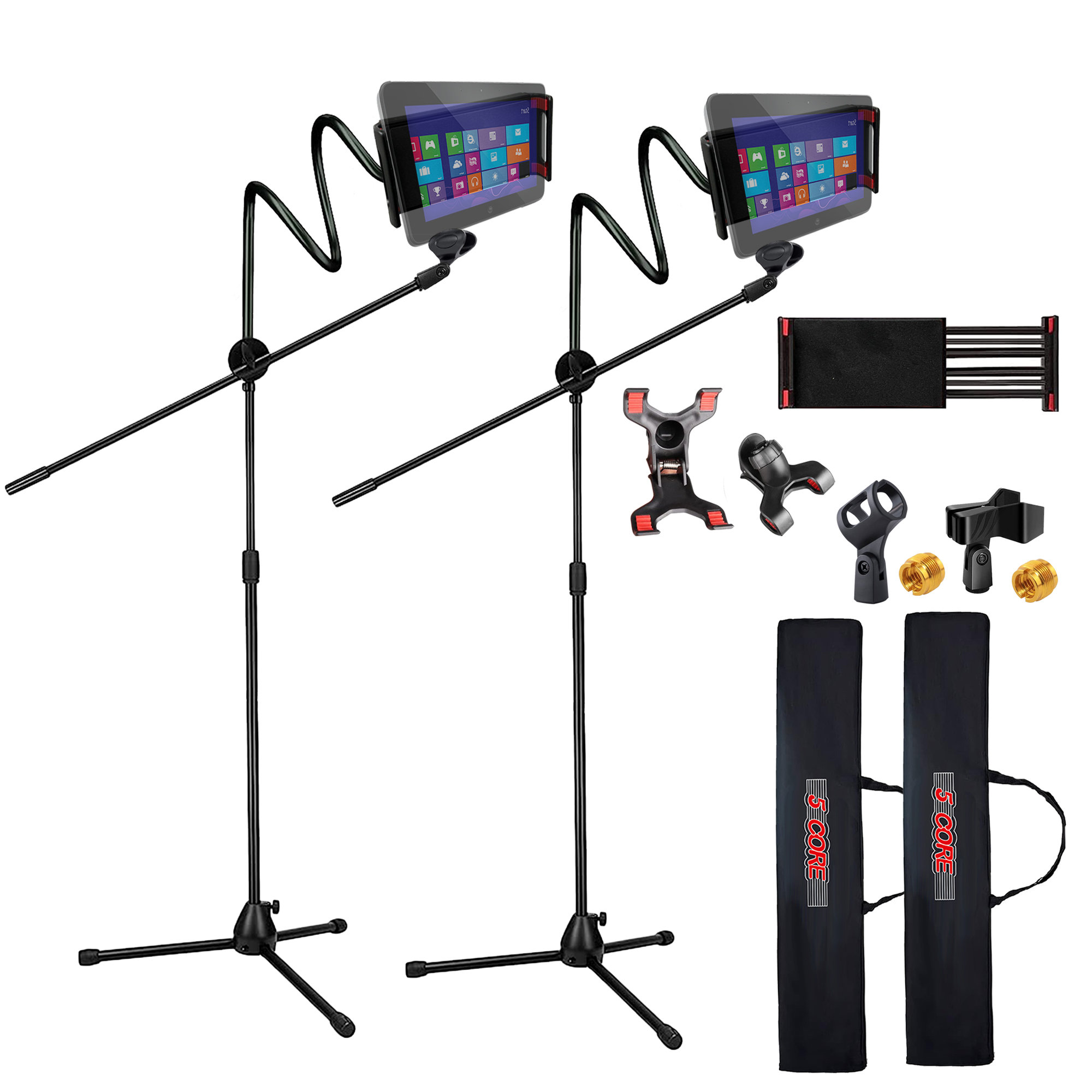 5 CORE 5 Core 2Pcs Microphone Stand + Phone Holder Floor Boom Mic Stand ...