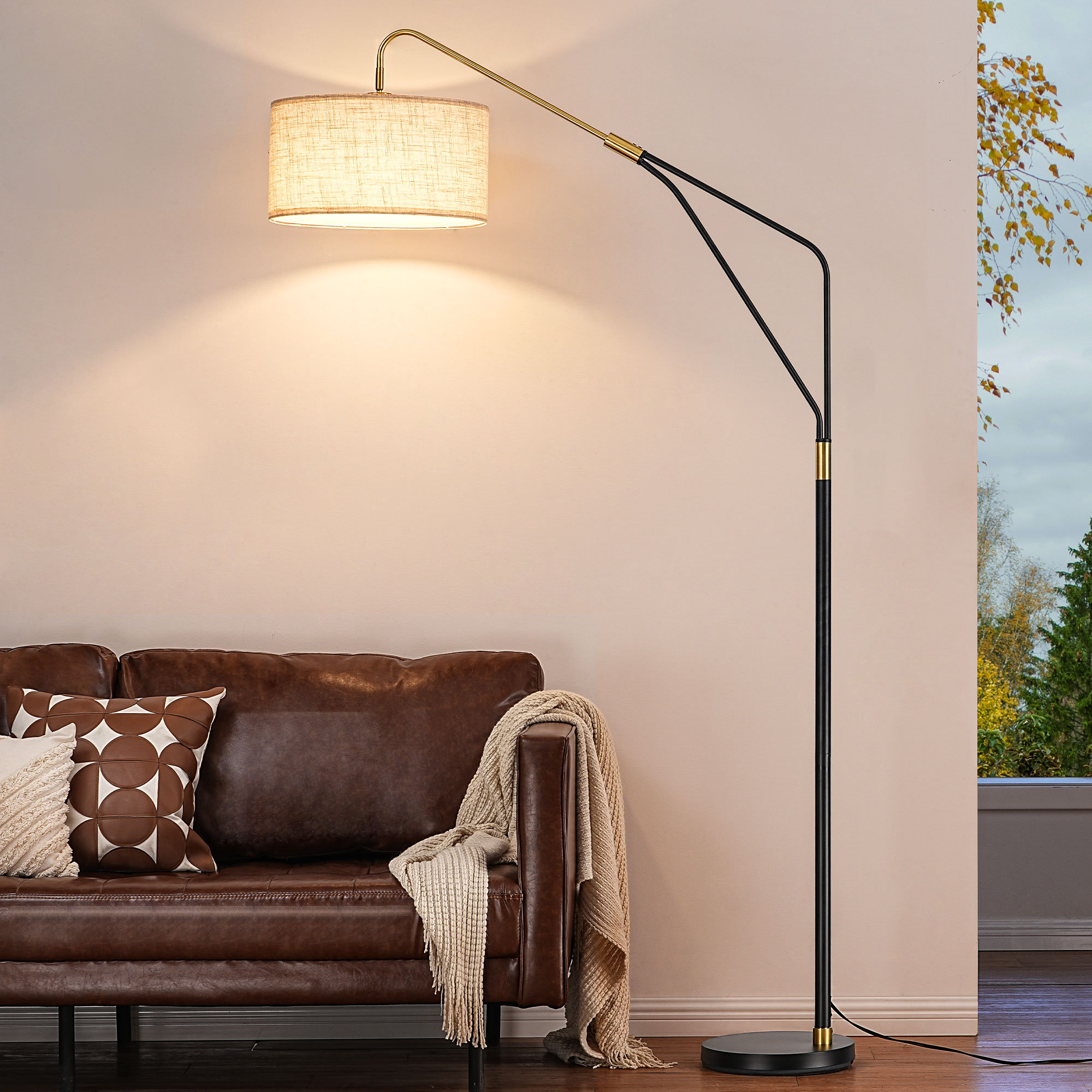 Mercer41 76'' Arched Floor Lamp with Remote Control and Bulb Included ...