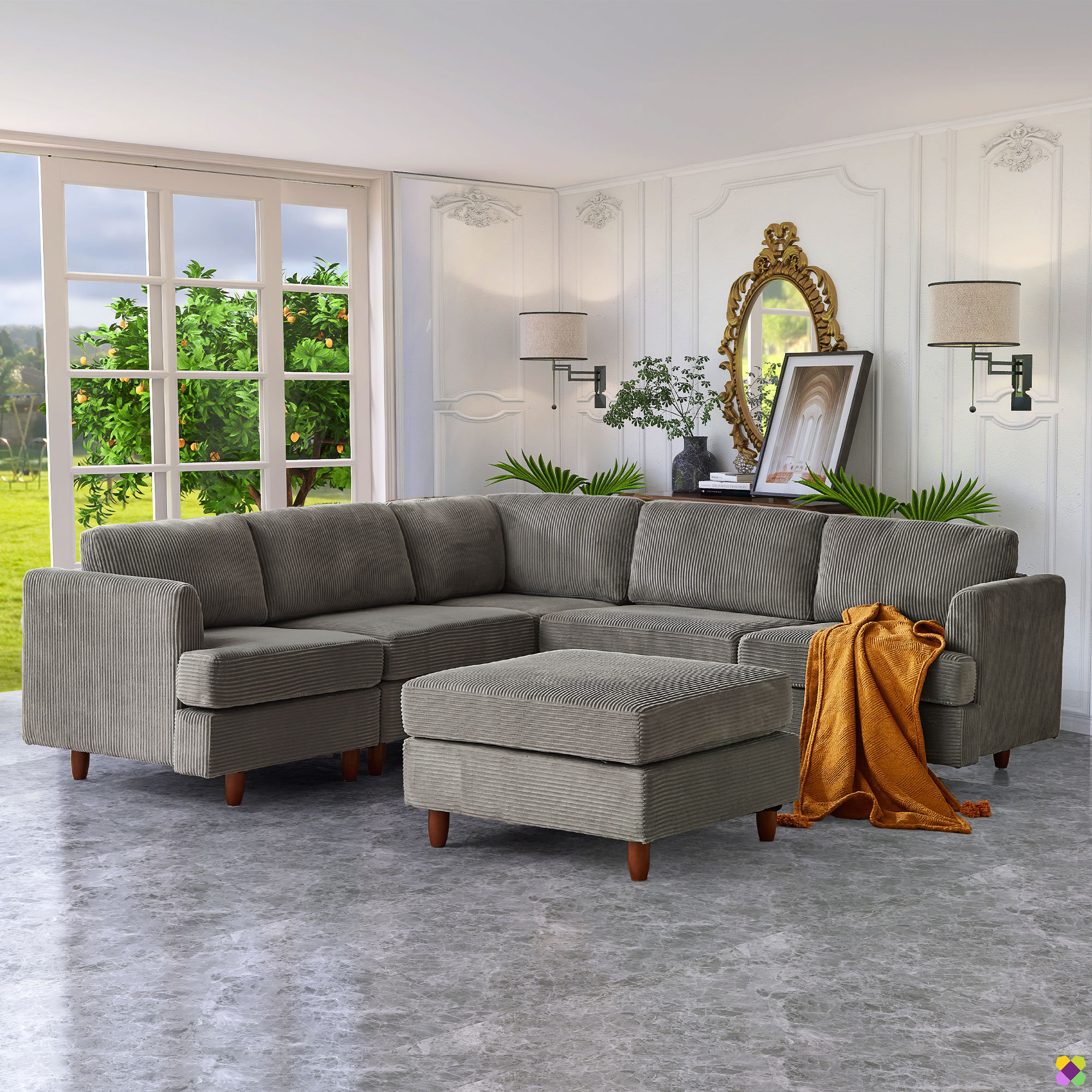 Latitude Run® Odesser 95.6"W Modular Corduroy L-shape U-shape Sectional ...