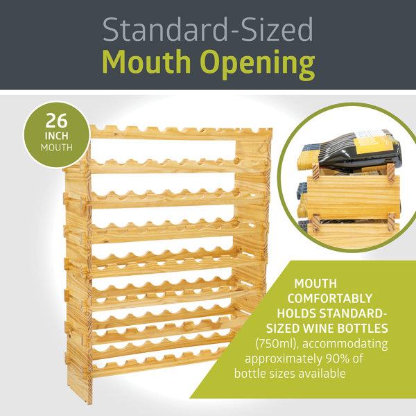 Rebrilliant 72 Bottle Stackable Modular Wine Rack, 8-Tier Solid Pine ...