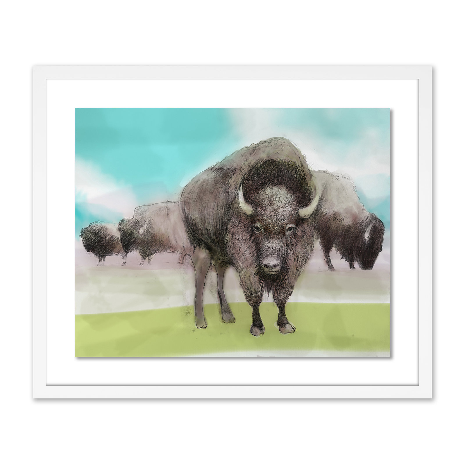 Four Hands Art Studio Colored Bison by Amy Bautz - Picture Frame ...
