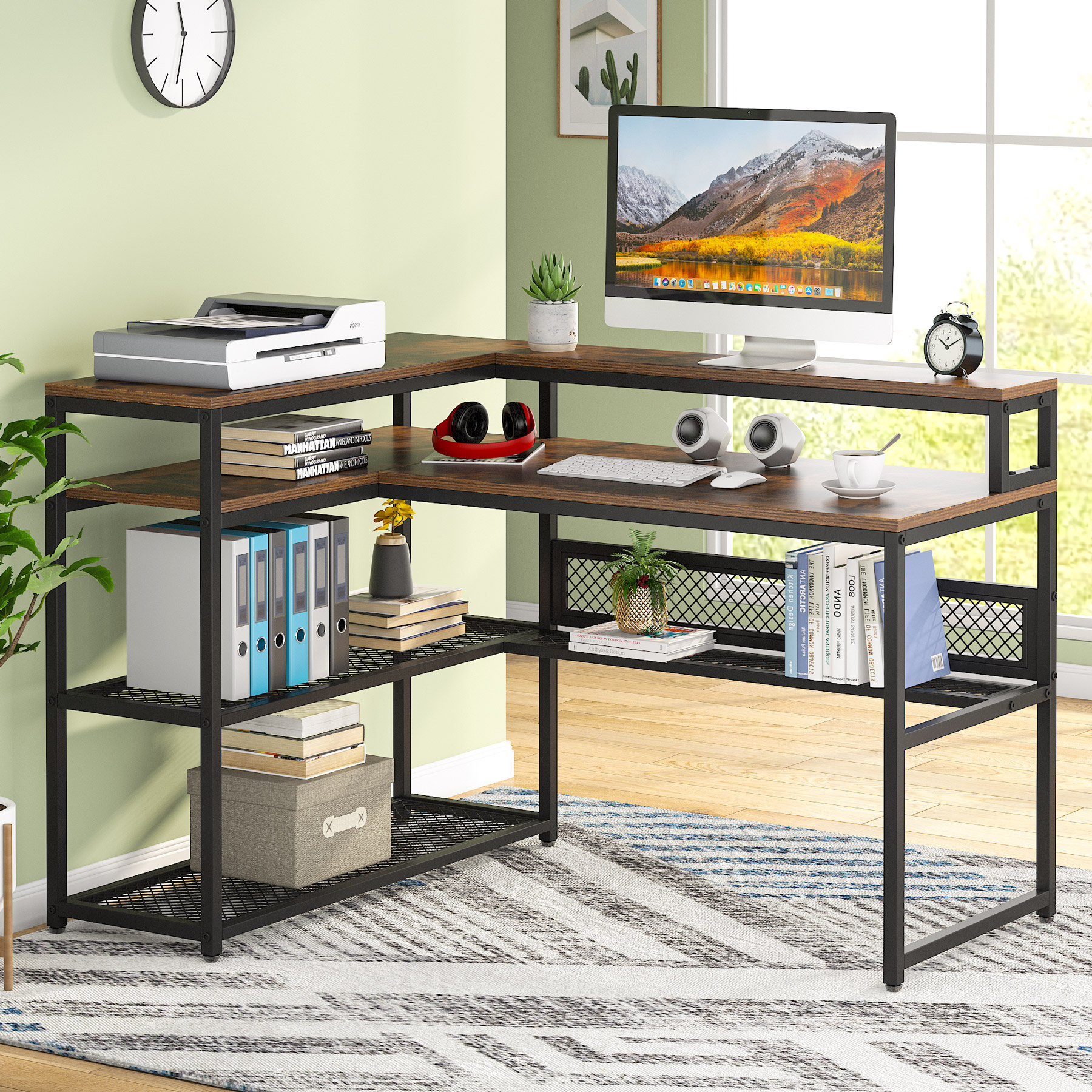 17 Stories L-Shaped Computer Desk with Shelves | Wayfair