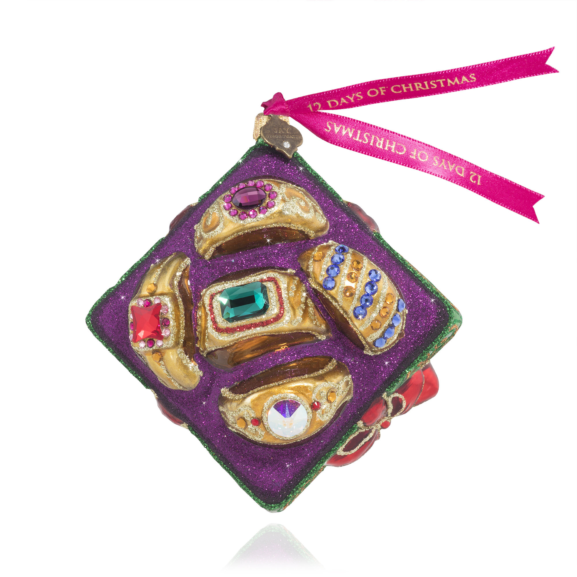 Jay Strongwater Five Golden Rings Glass Holiday Shaped Ornament | Wayfair