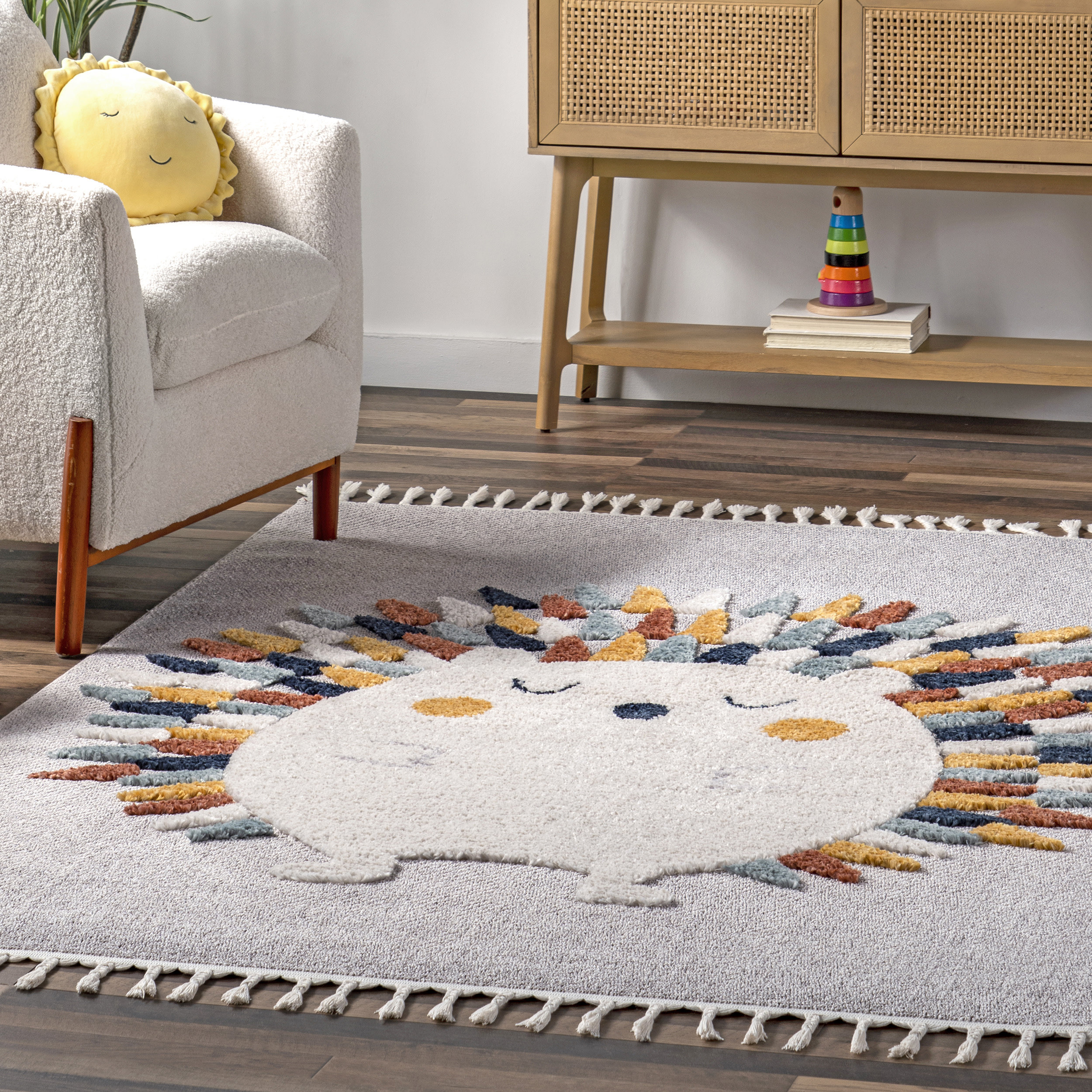 Redwood Rover Amiah Hedgehog High-Low Kids Tasseled Area Rug | Wayfair