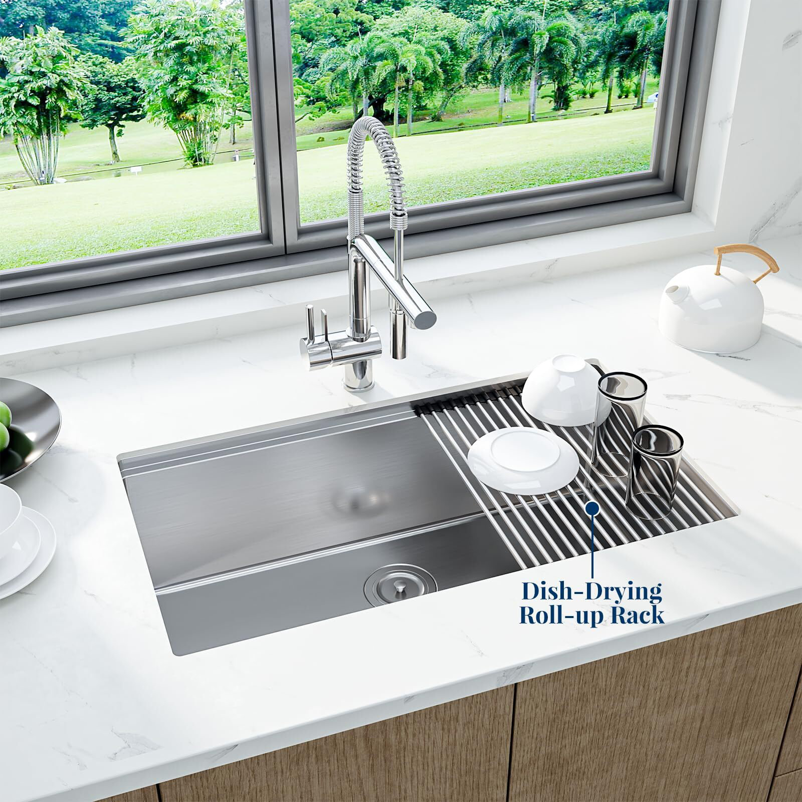 Homhougo Kitchen Sink, 33 Inch Brushed Nickel Undermount Kitchen Bar ...