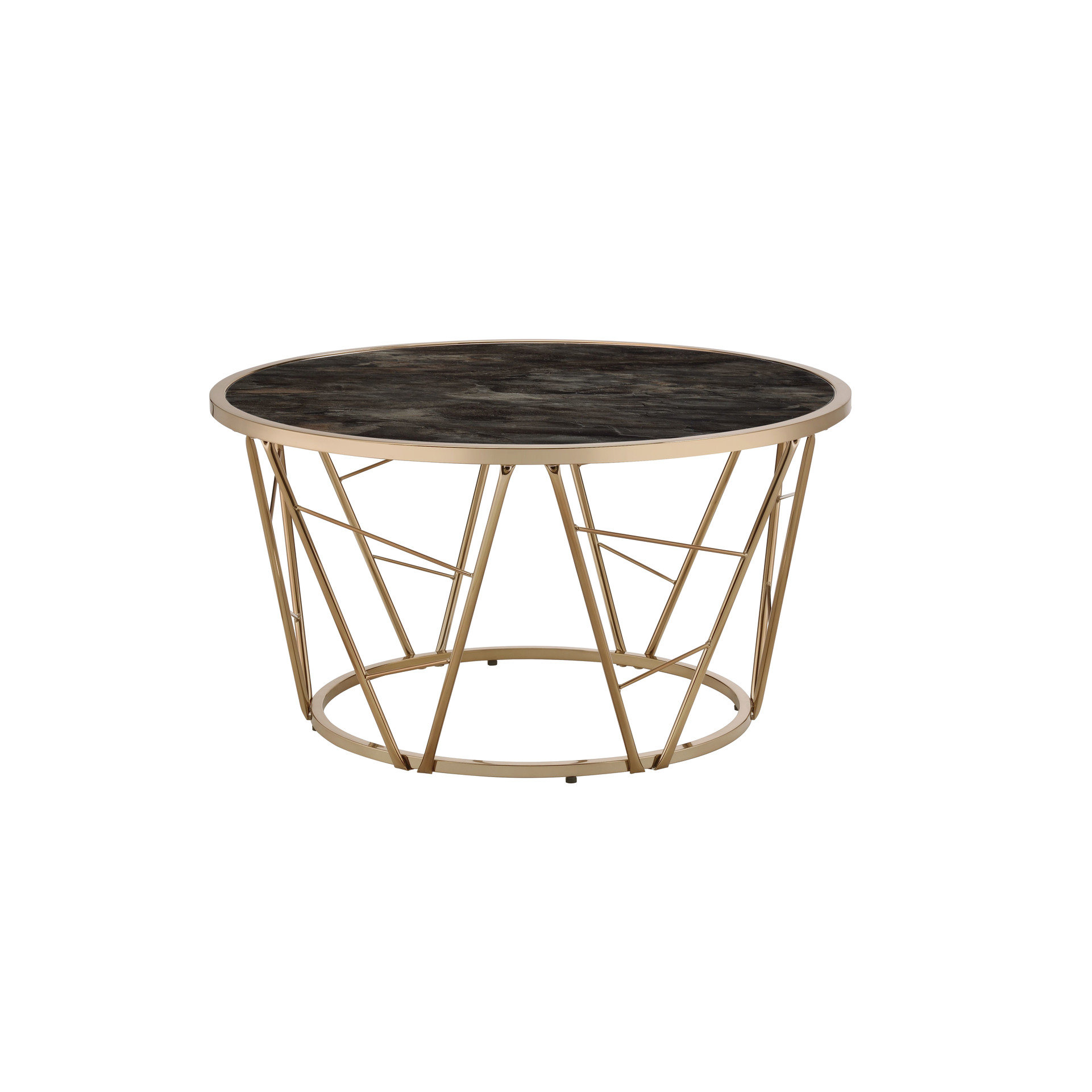 Mercer41 Elegant Champagne Coffee Table With Tempered Glass And Metal ...
