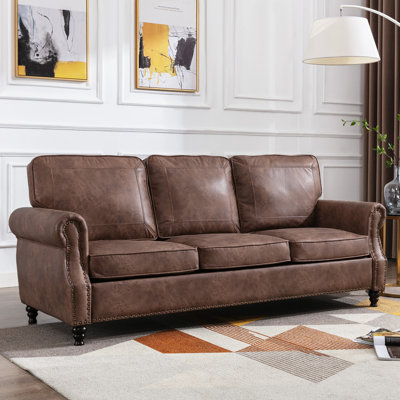 Alcott Hill® Deaneen 83.85'' Faux Leather Rolled Arms Chesterfield Sofa ...
