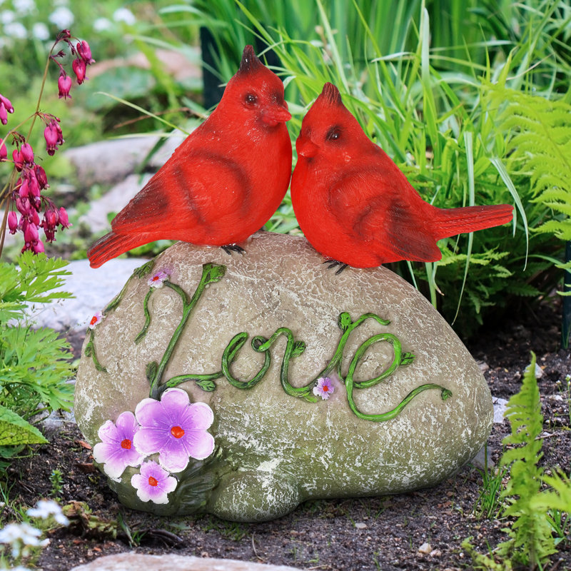 Exhart Solar Cardinal Love Rock Statue with Flowers, 8 Inch & Reviews ...
