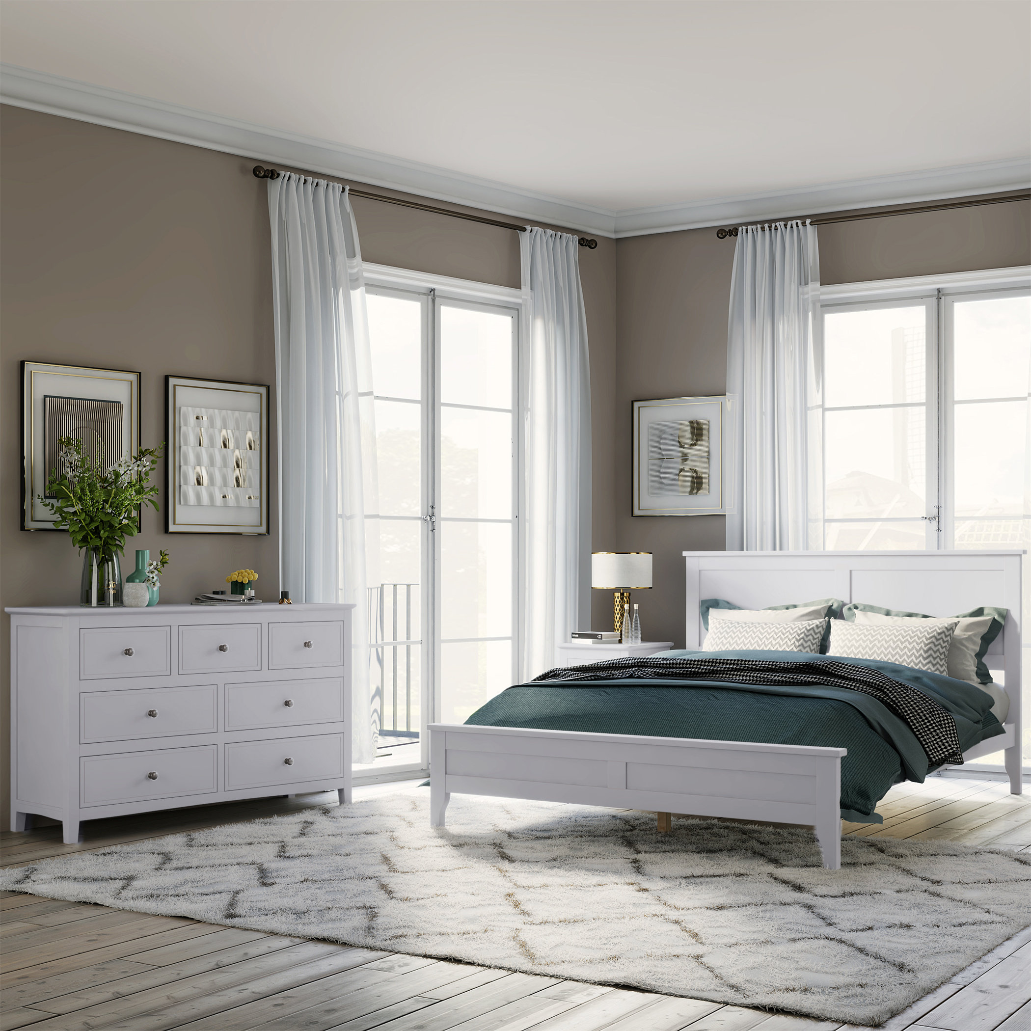 Lark Manor™ Geovanie White Solid Wood 3 Pieces Full Bedroom Sets | Wayfair