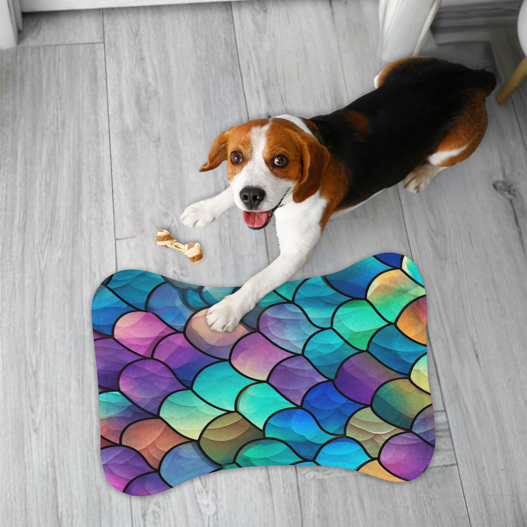 MentionedYou Multicolored Scales - 1 Piece Bone Shape Feeding Mat | Wayfair