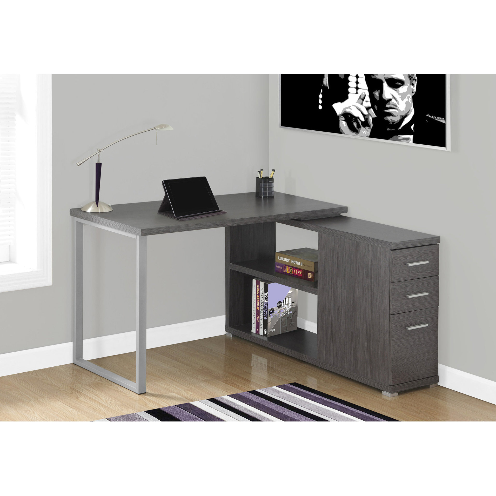 Ebern Designs L Shape Study Desk With Functional Storage Solutions ...