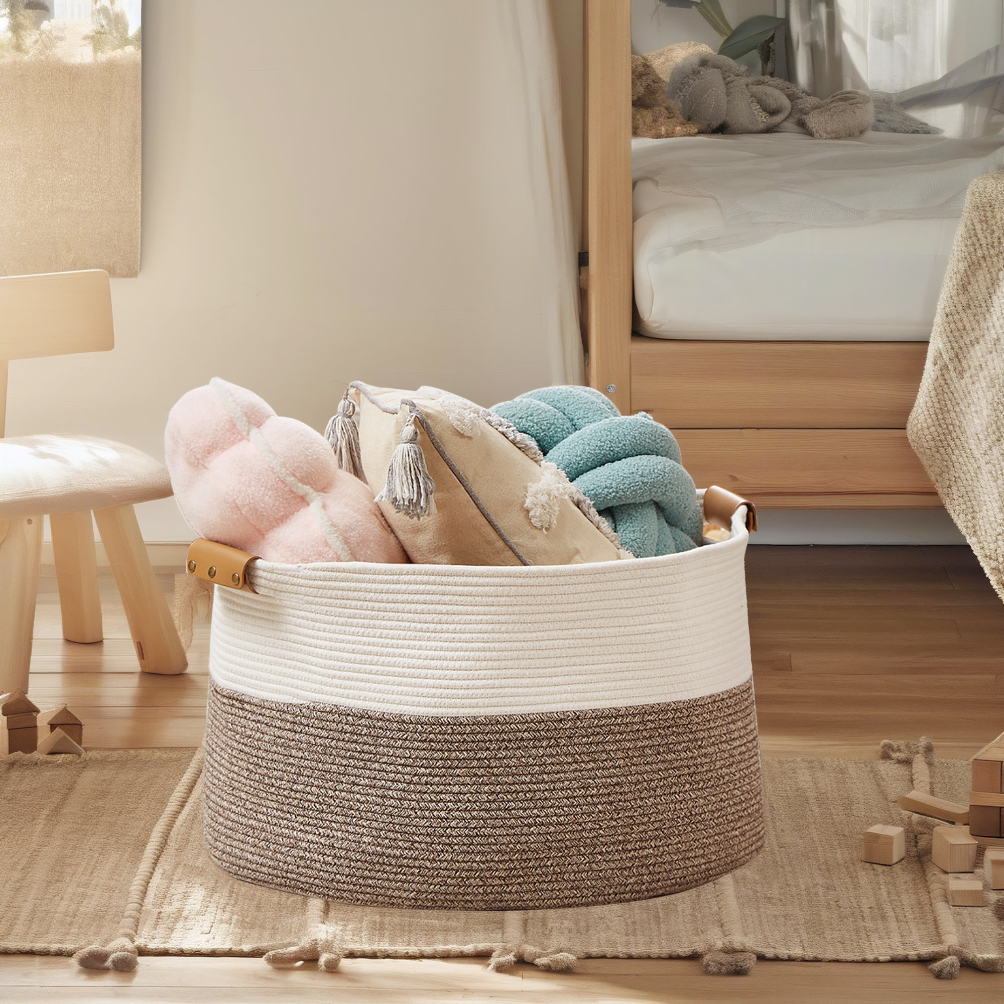 Highland Dunes Anchie Fabric Laundry Basket with Handles | Wayfair