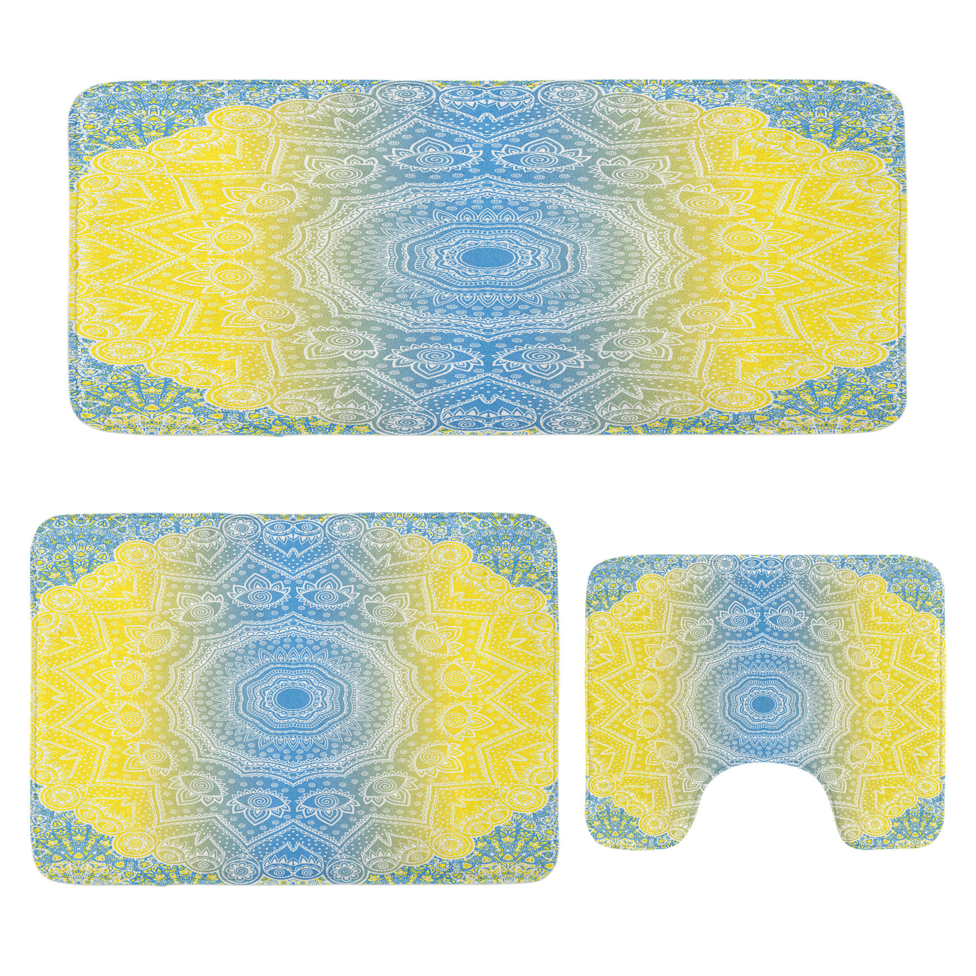 East Urban Home Blue and Yellow Bathroom Rug Set 3 Pieces U-Shape ...