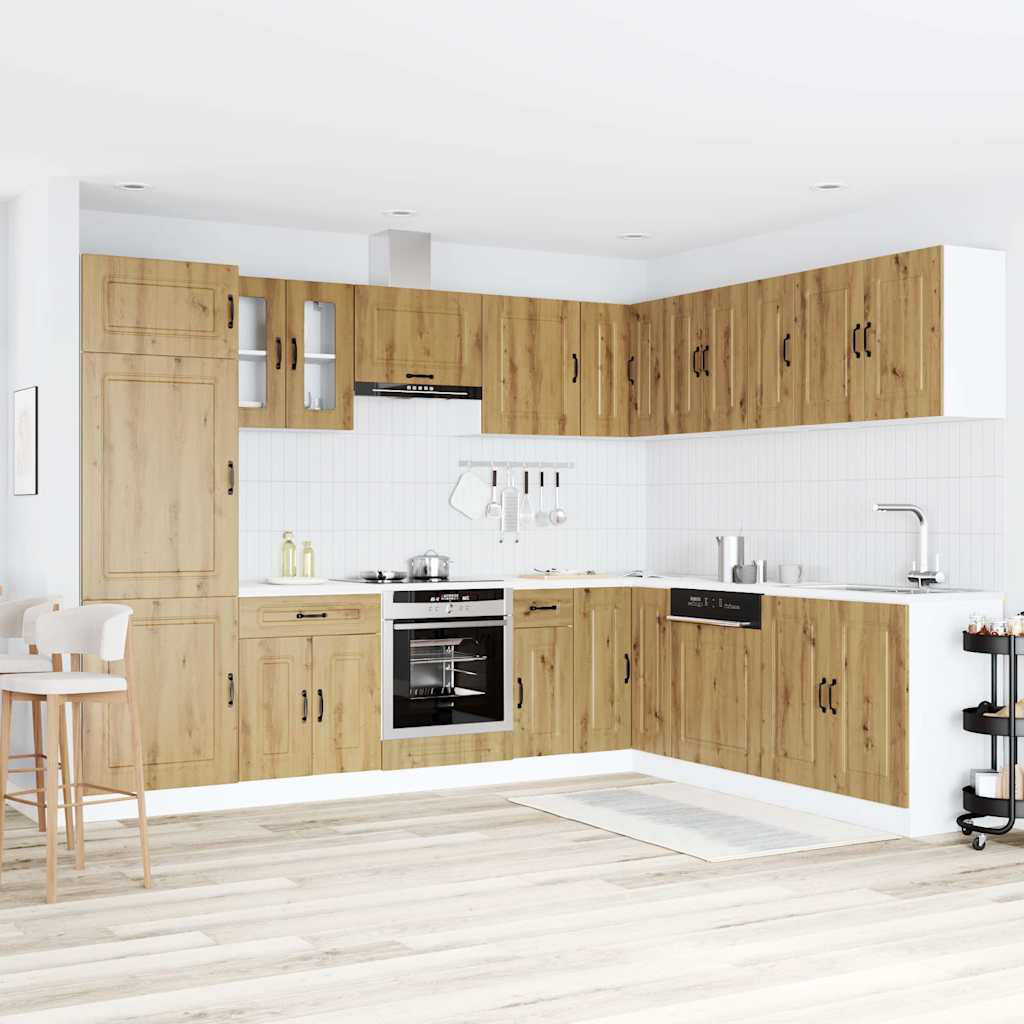 Vidaxl Kitchen Cabinet Set Artisan Oak Engineered Wood And Glass Large ...