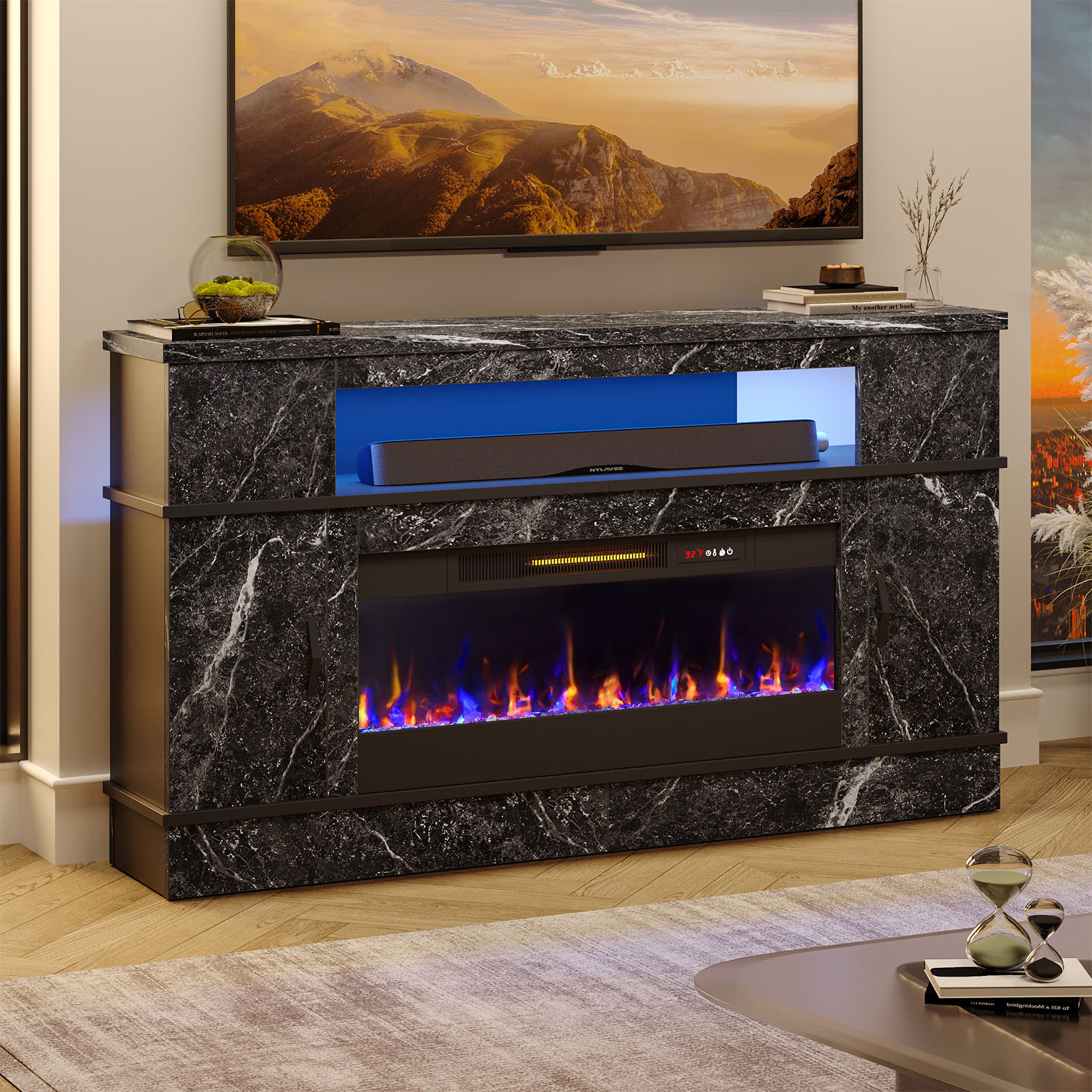 Wade Logan Benigno 63"W Tall Fireplace Tv Stand for 70 inch TV with 36 ...