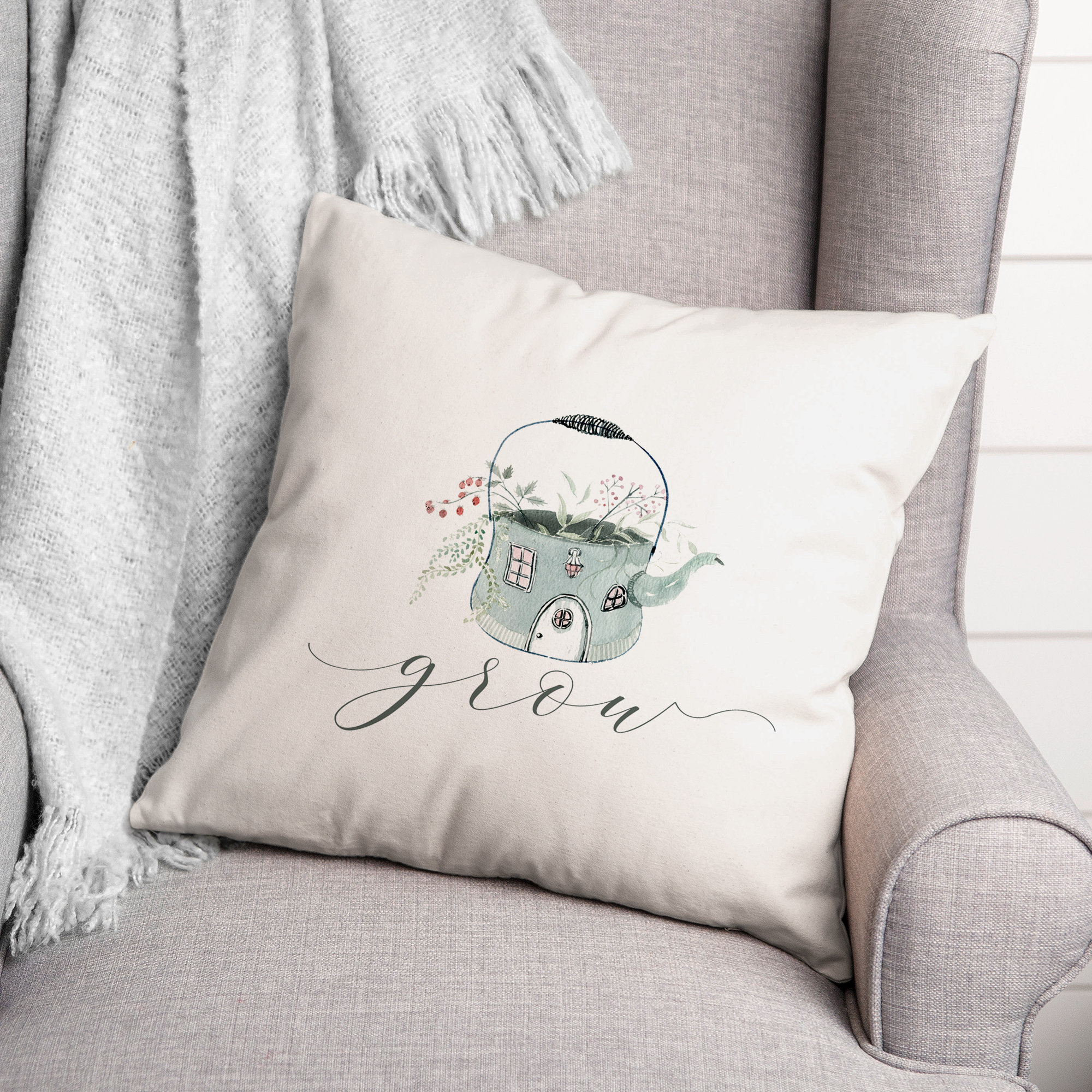 Designs Direct Creative Group Grow Teapot Floral Throw Pillow | Wayfair