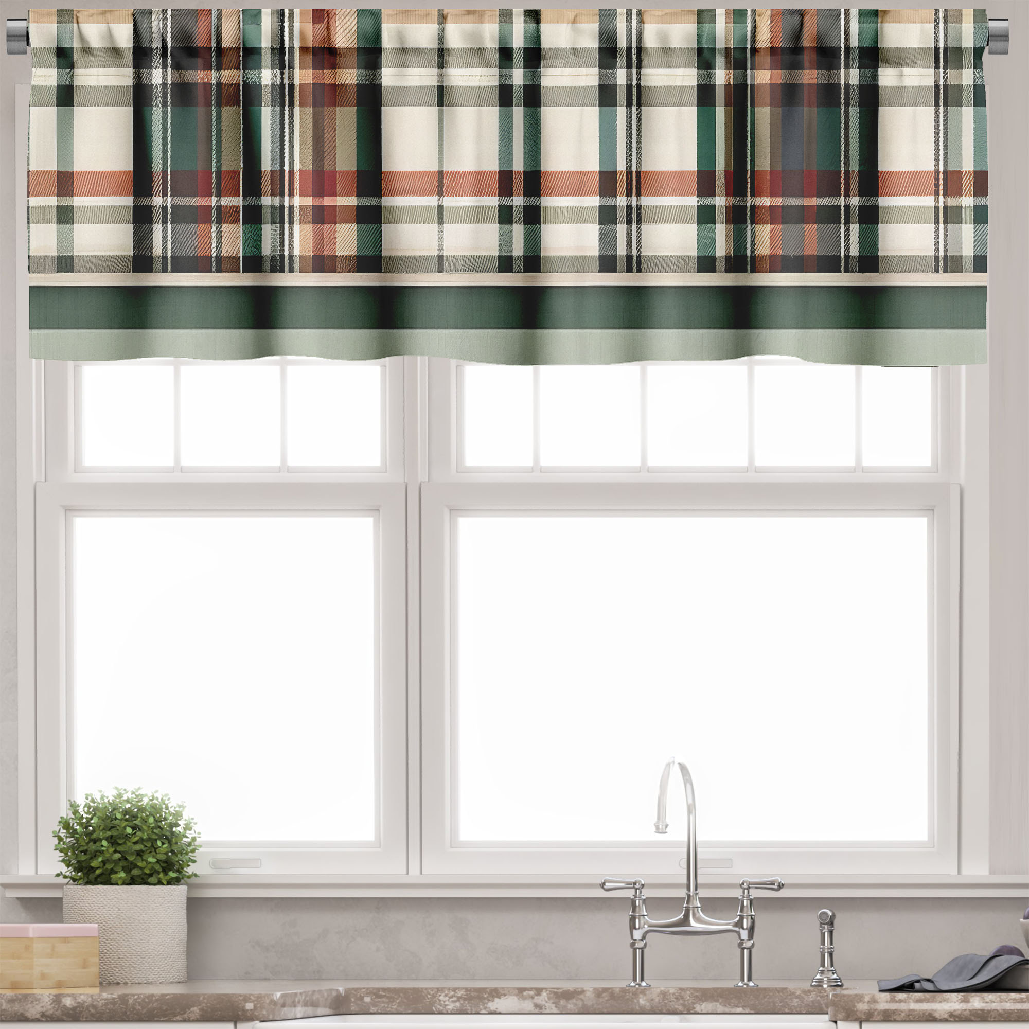 Ambesonne Buffalo Plaid Window Valance Timber Classic Tartan 54"x18 ...