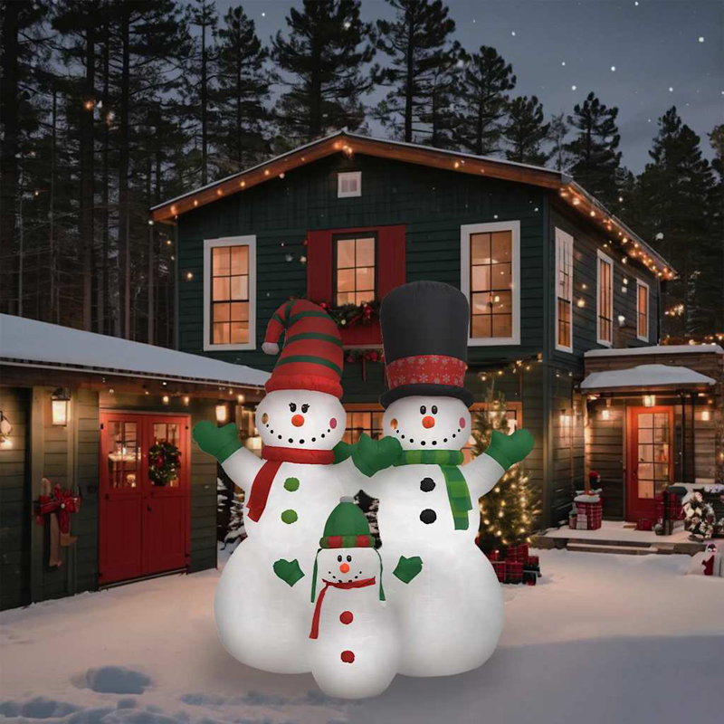 The Holiday Aisle® Inflatable Snowman Family Xmas Decoration with LEDs ...