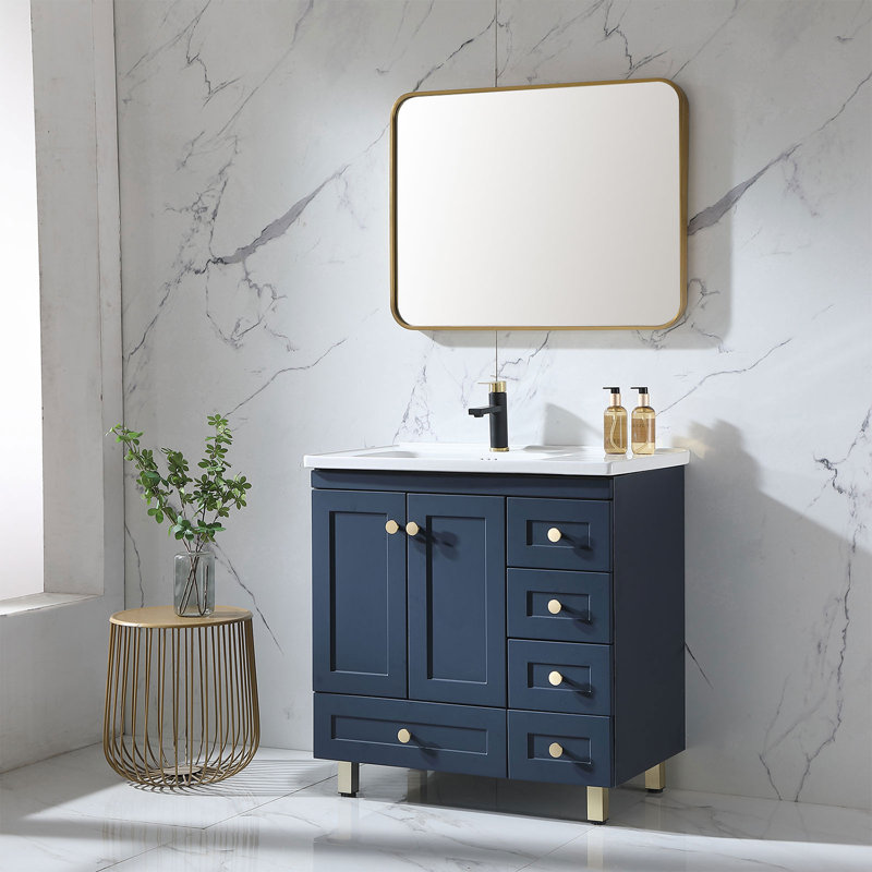 Mercer41 Verlane 32" Blue Modern Free-standing 2-Door & 5-Drawer Single ...