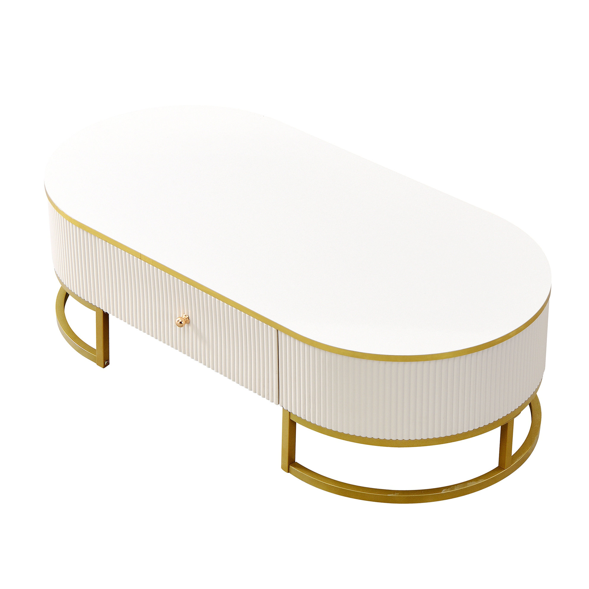Mercer41 Modern Oval Coffee Table, Profile Design, Gold Metal Decor ...
