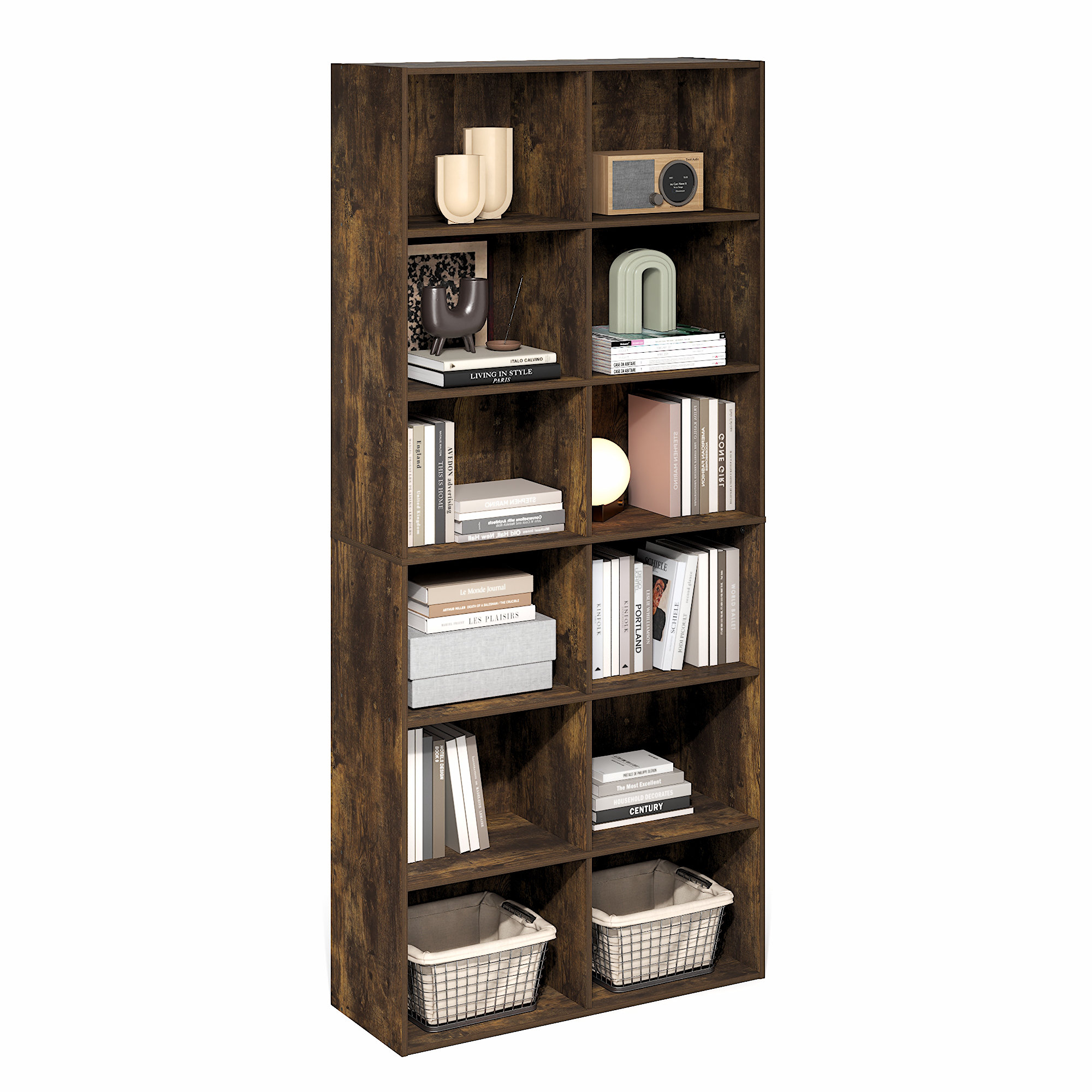 Furinno Basic 12-Cube Open Shelf Bookcase, Bookshelf, Storage Organizer ...
