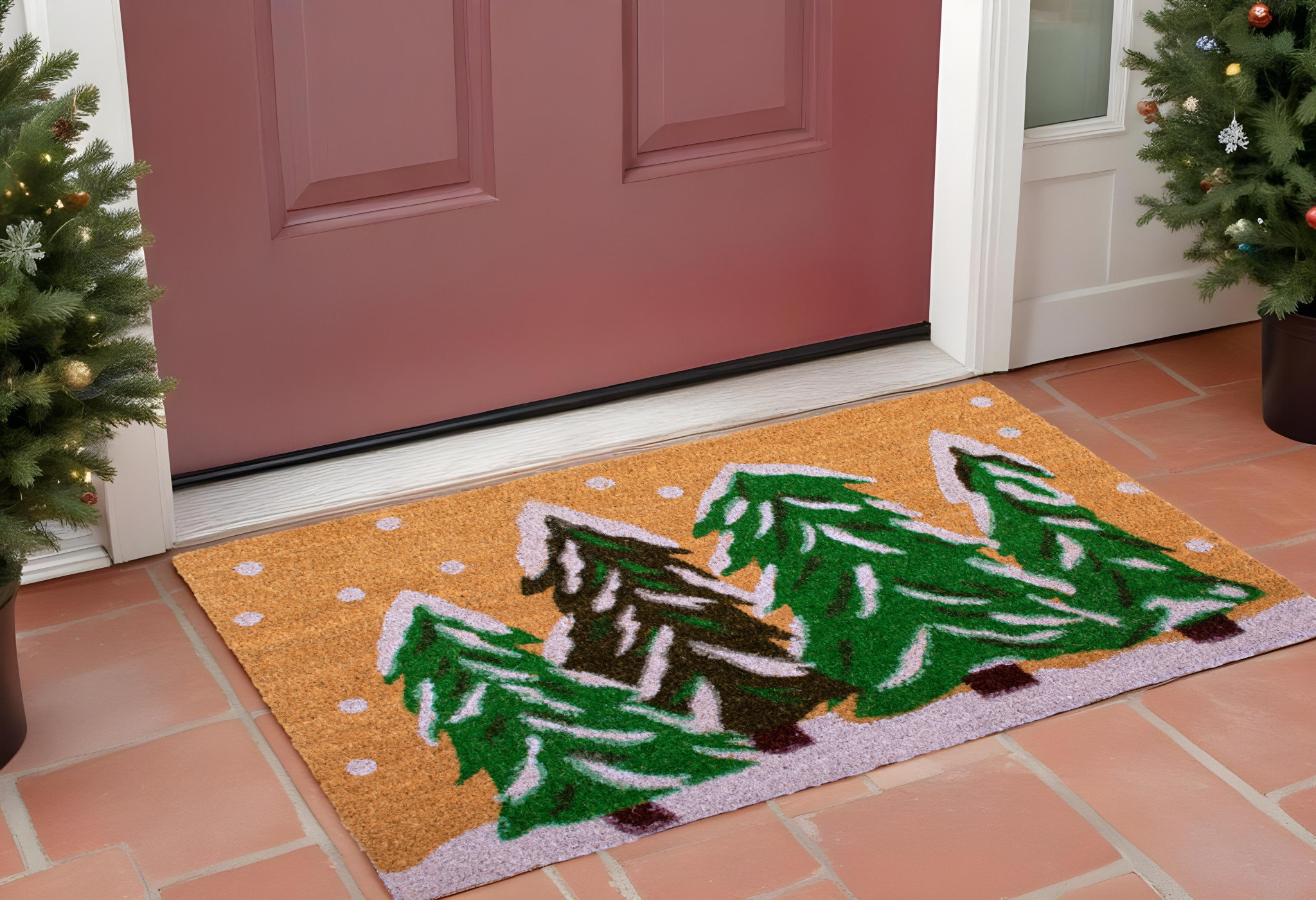 The Holiday Aisle® 29" Green Coir Christmas Trees Outdoor Christmas ...