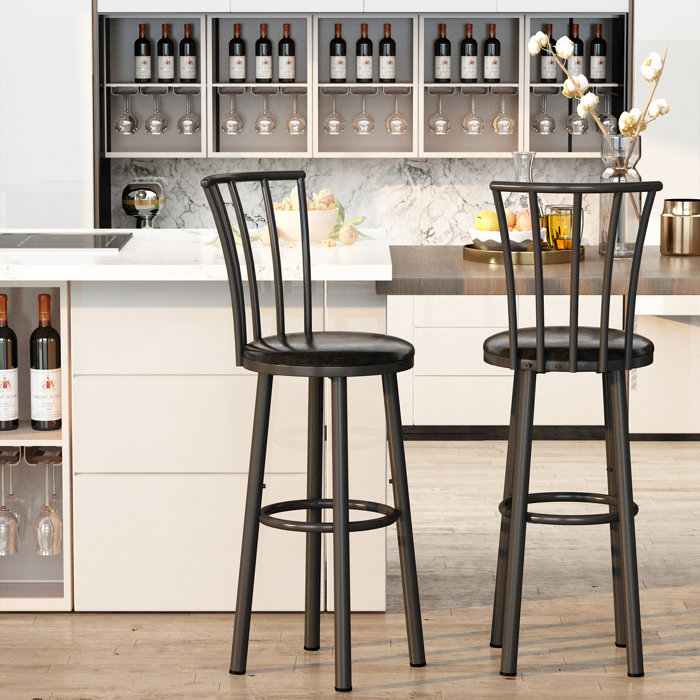 17 Stories Navonte Faux Leather Upholstered Bar Stool Swivel Bar Chair ...