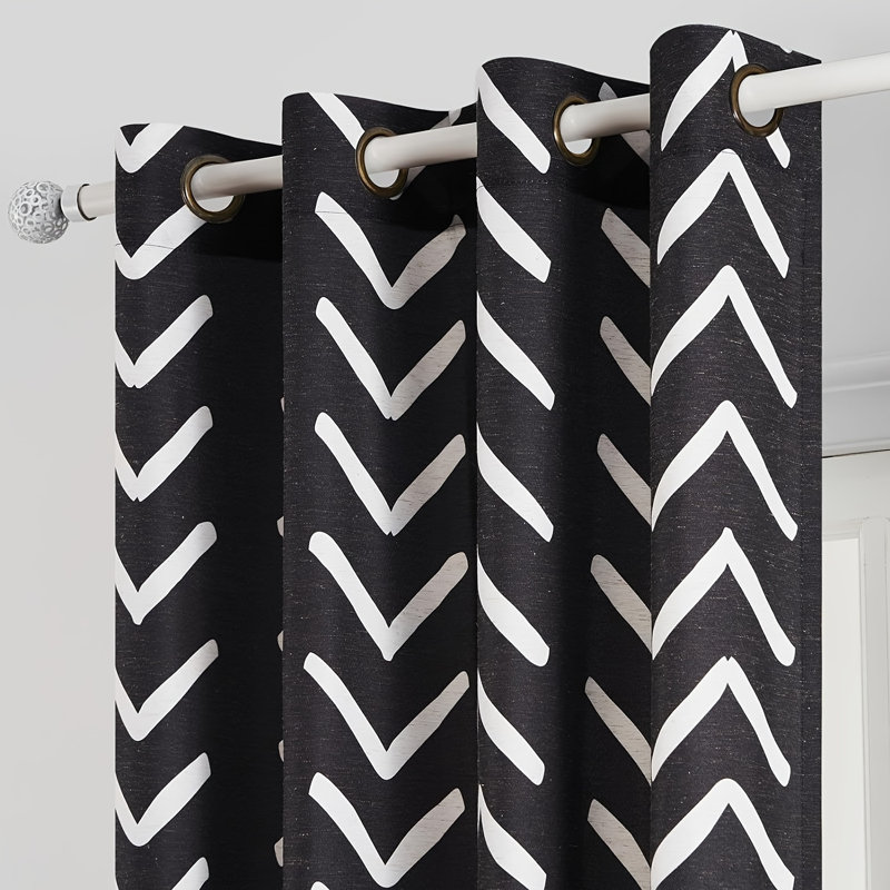 Ebern Designs Schrock Black and White Pattern Linen Curtains,Room ...