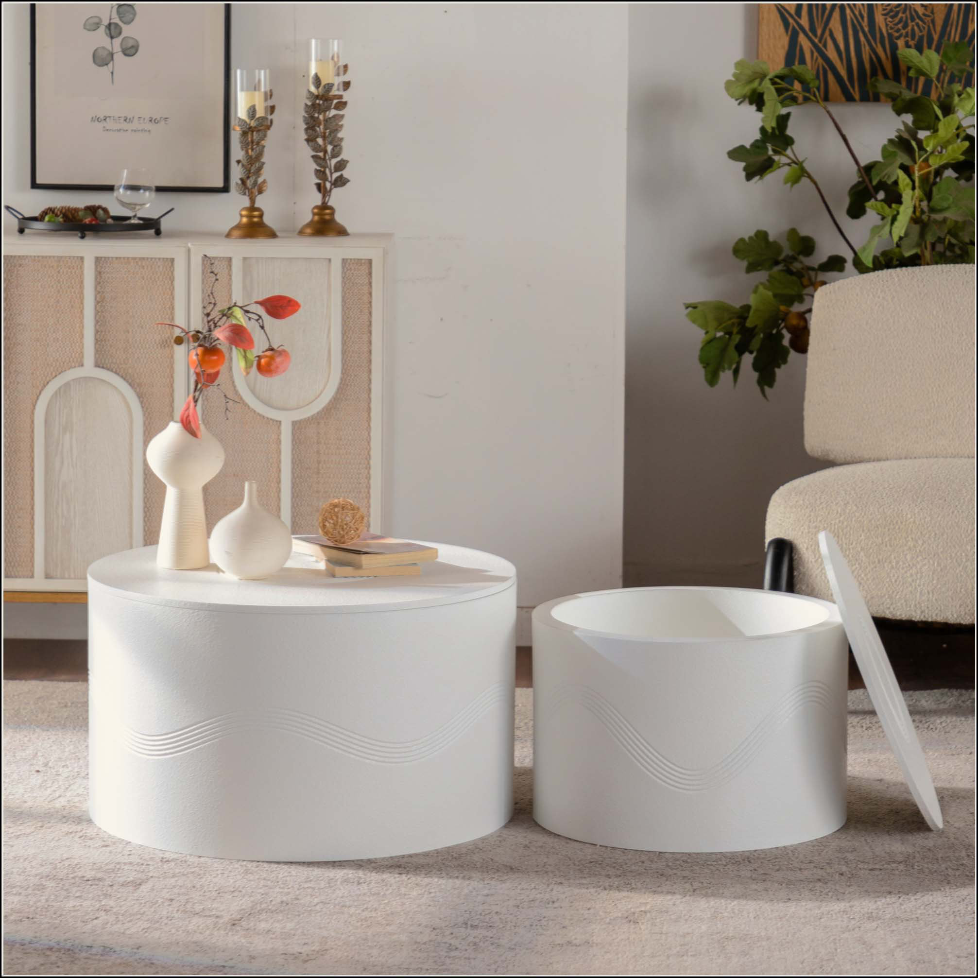 Corrigan Studio® Set Of 2 Round Coffee Table With Hidden Storage ...