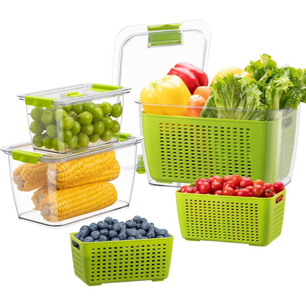 Prep & Savour Dionta 3 PCS Fruit Containers for Fridge, Leakproof Food ...