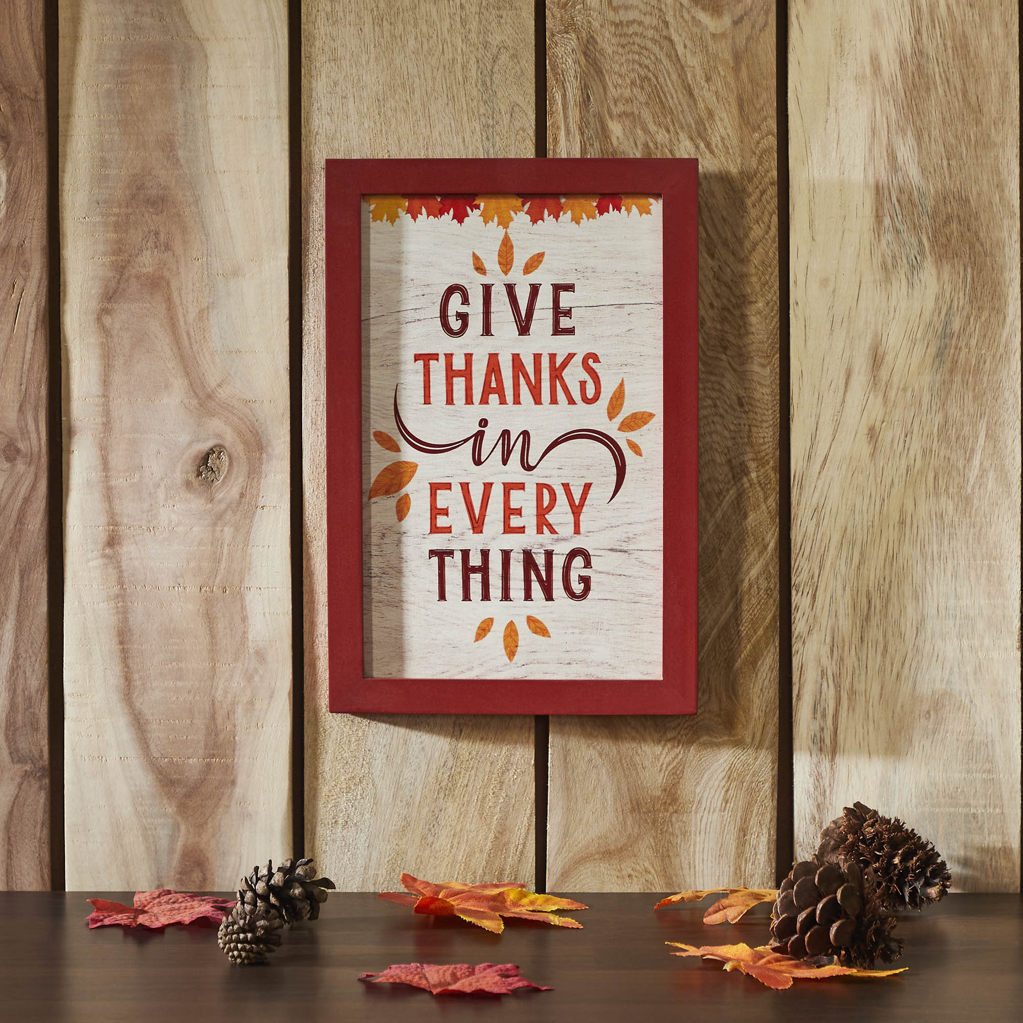 Trinx Give Thanks In Everything Fall Leaves Wall Sign 12x8 | Wayfair