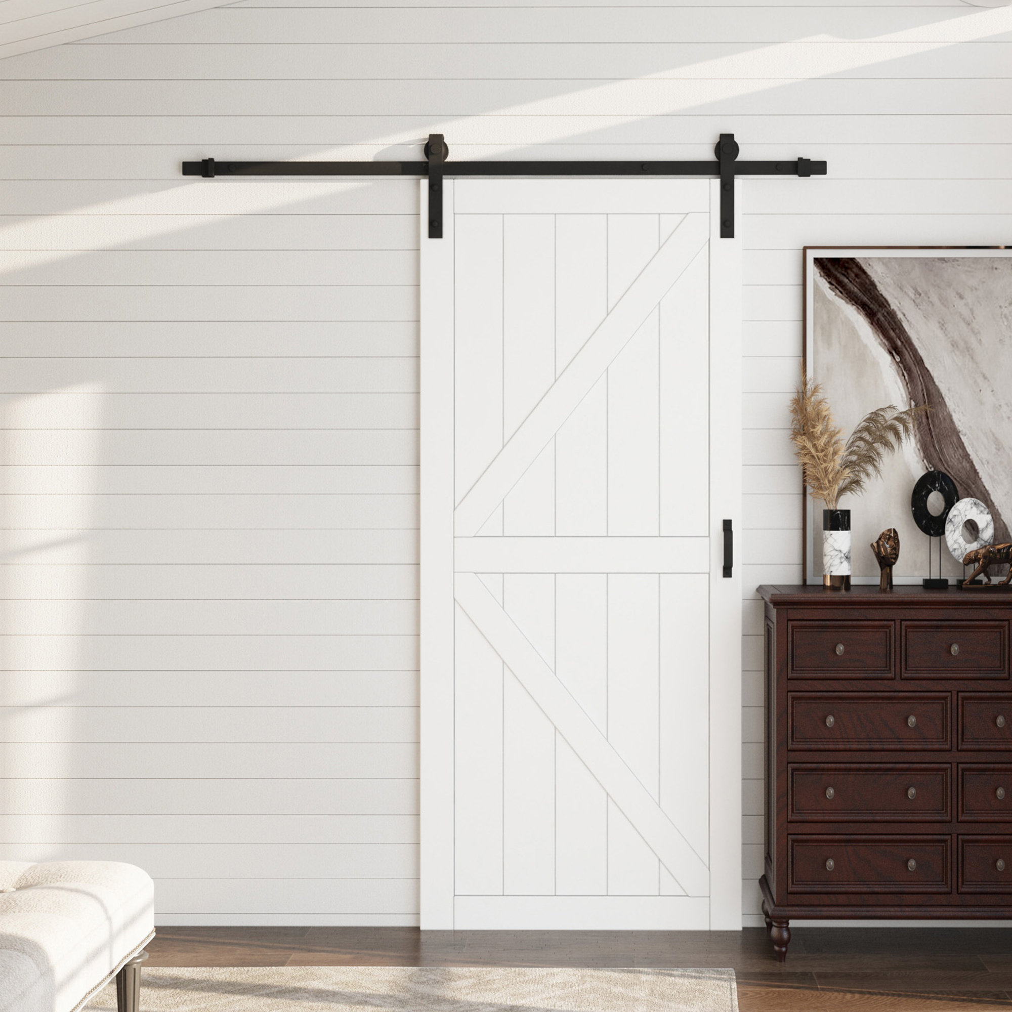 Win Stellar 84"H Solid Core Wood, K Shape Sliding Barn Door with ...
